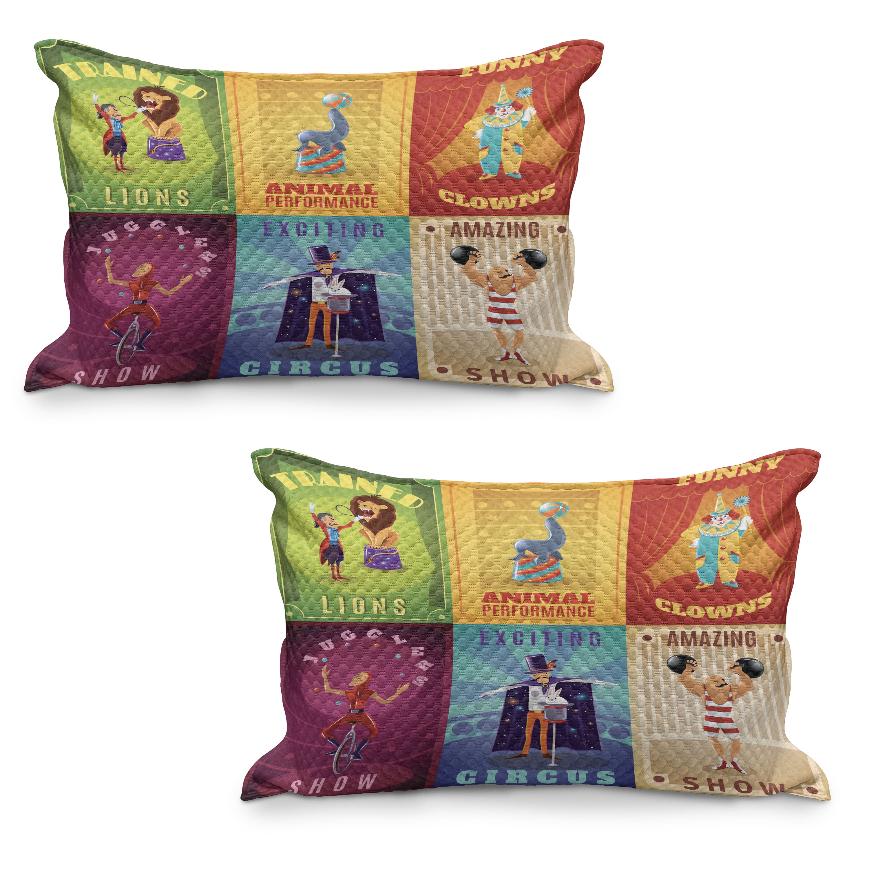 Circus Quilted Pillowcover Set of 2, Carnival Time Fun Clown Balloons ...