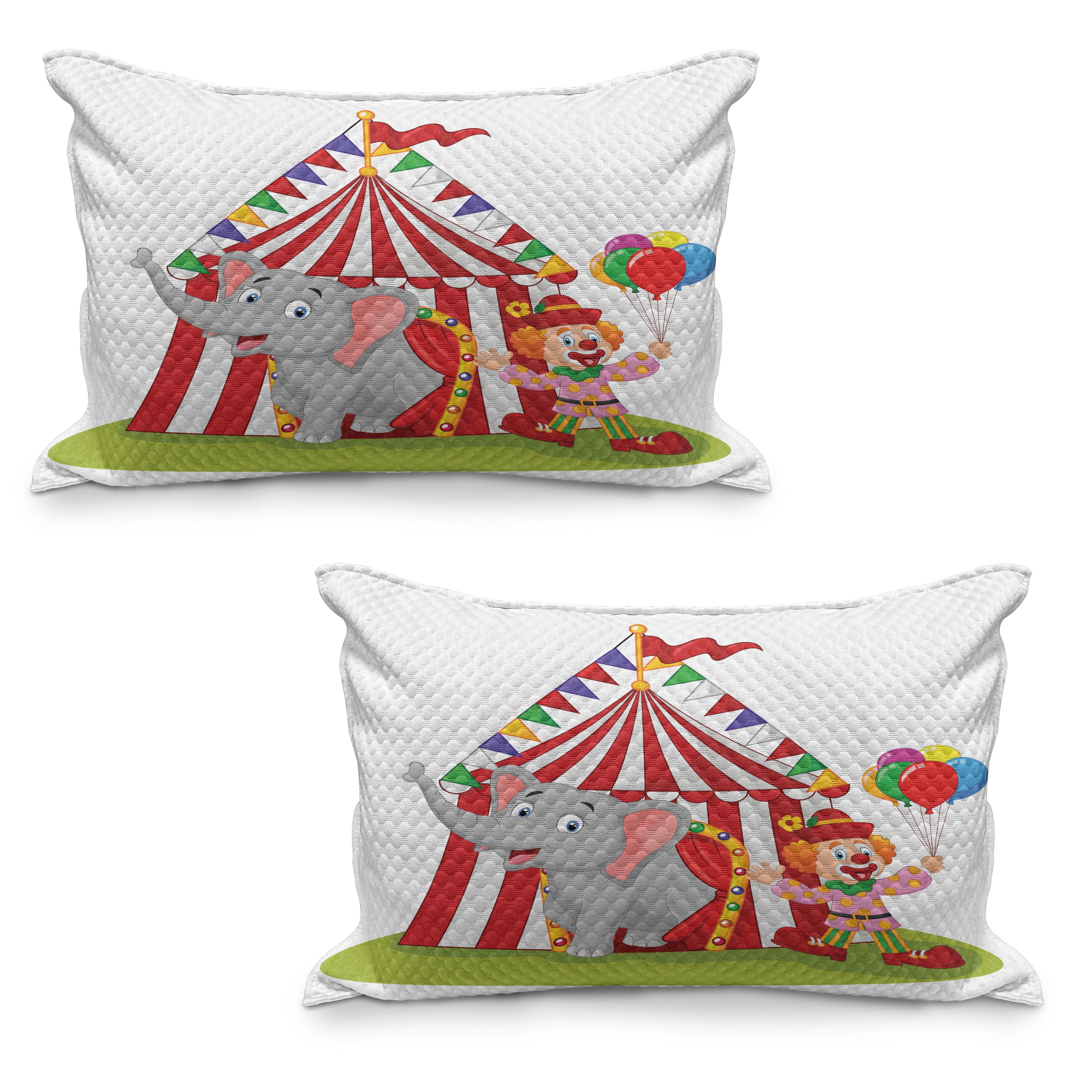 Circus Quilted Pillowcover Set of 2, Cartoon Standing with Clown Circus ...