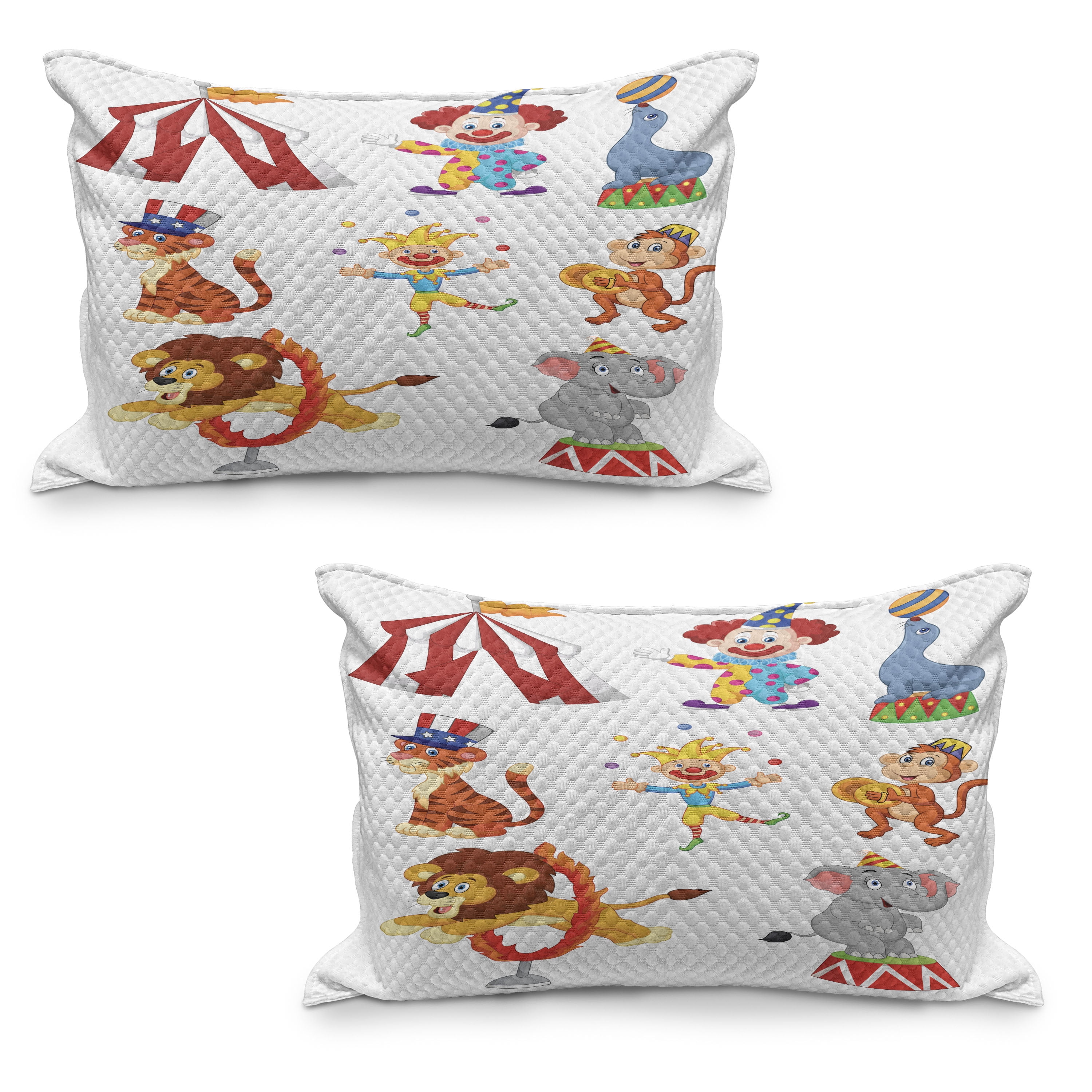 Circus Quilted Pillowcover Set of 2, Cartoon Style Composition of ...