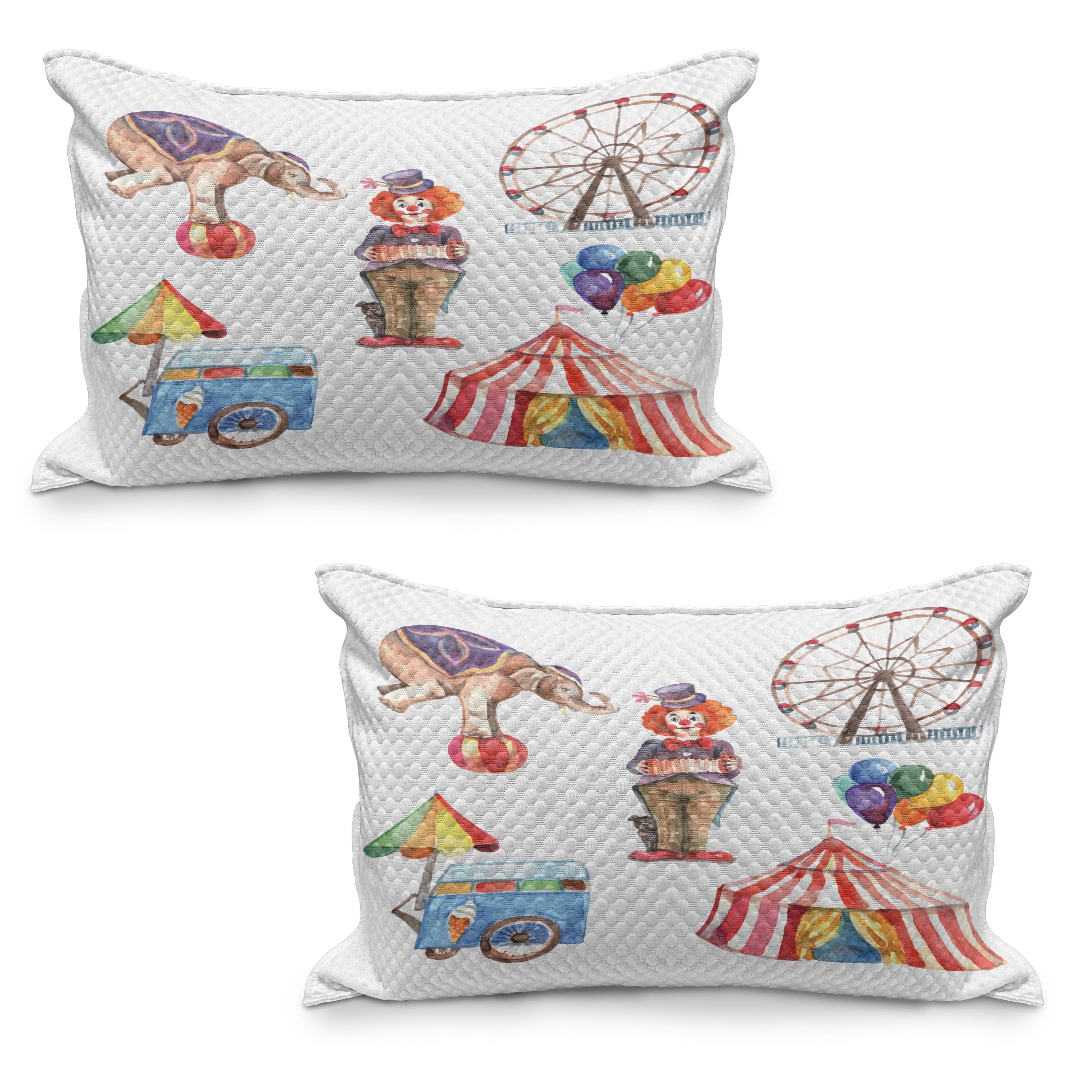 Circus Quilted Pillowcover Set of 2, Festive Fun Elements Clown ...
