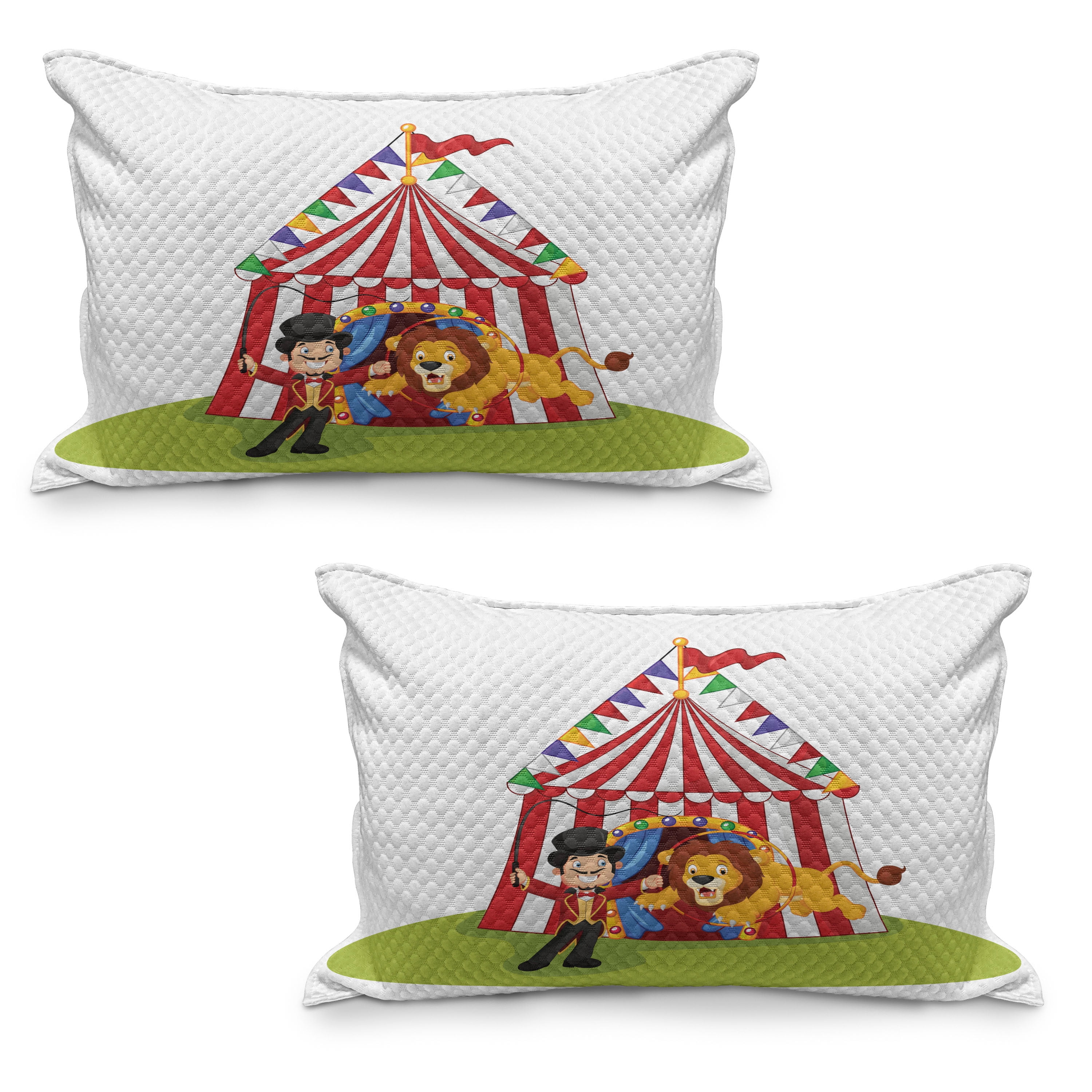 Circus Quilted Pillowcover Set of 2, Lion Jumping Through the Ring with ...