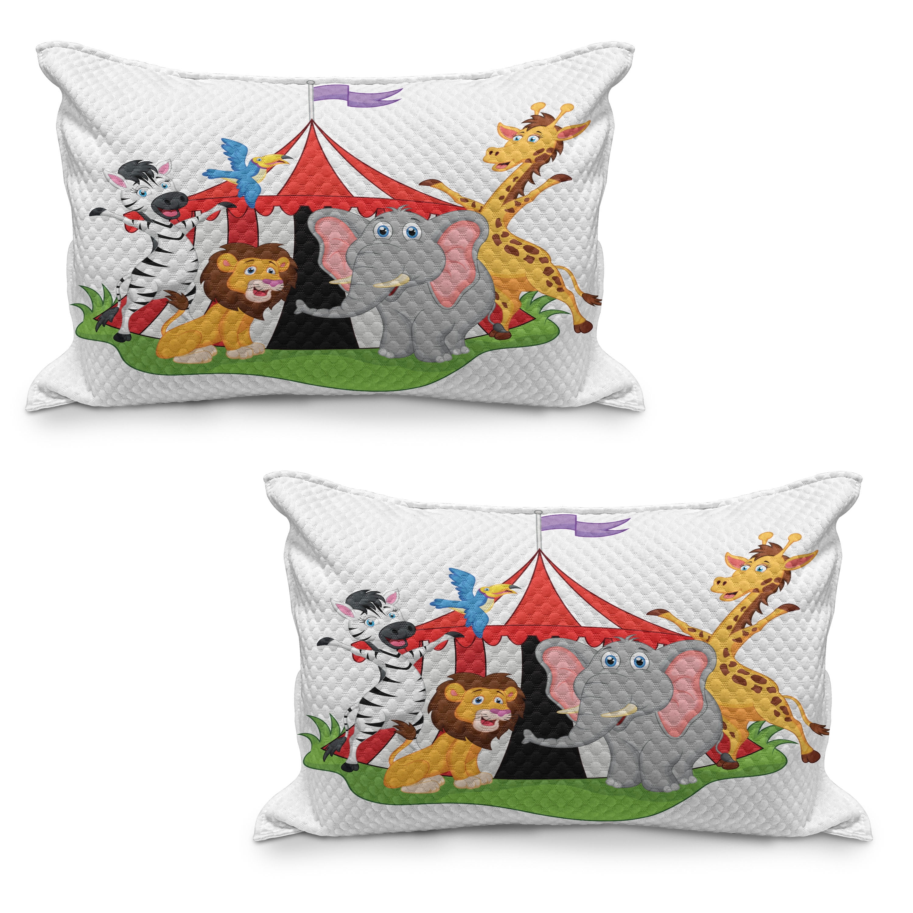 Circus Quilted Pillowcover Set of 2, Performer Acrobat Animals in ...