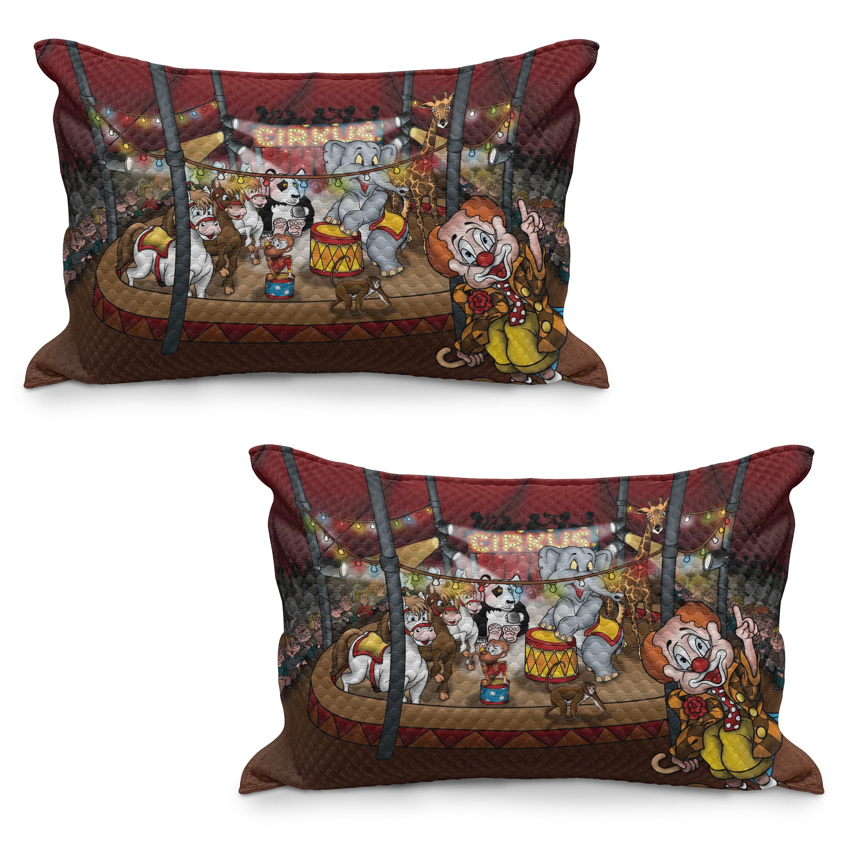 Circus Quilted Pillowcover Set of 2, Circus Theme Show Horses Elephants ...