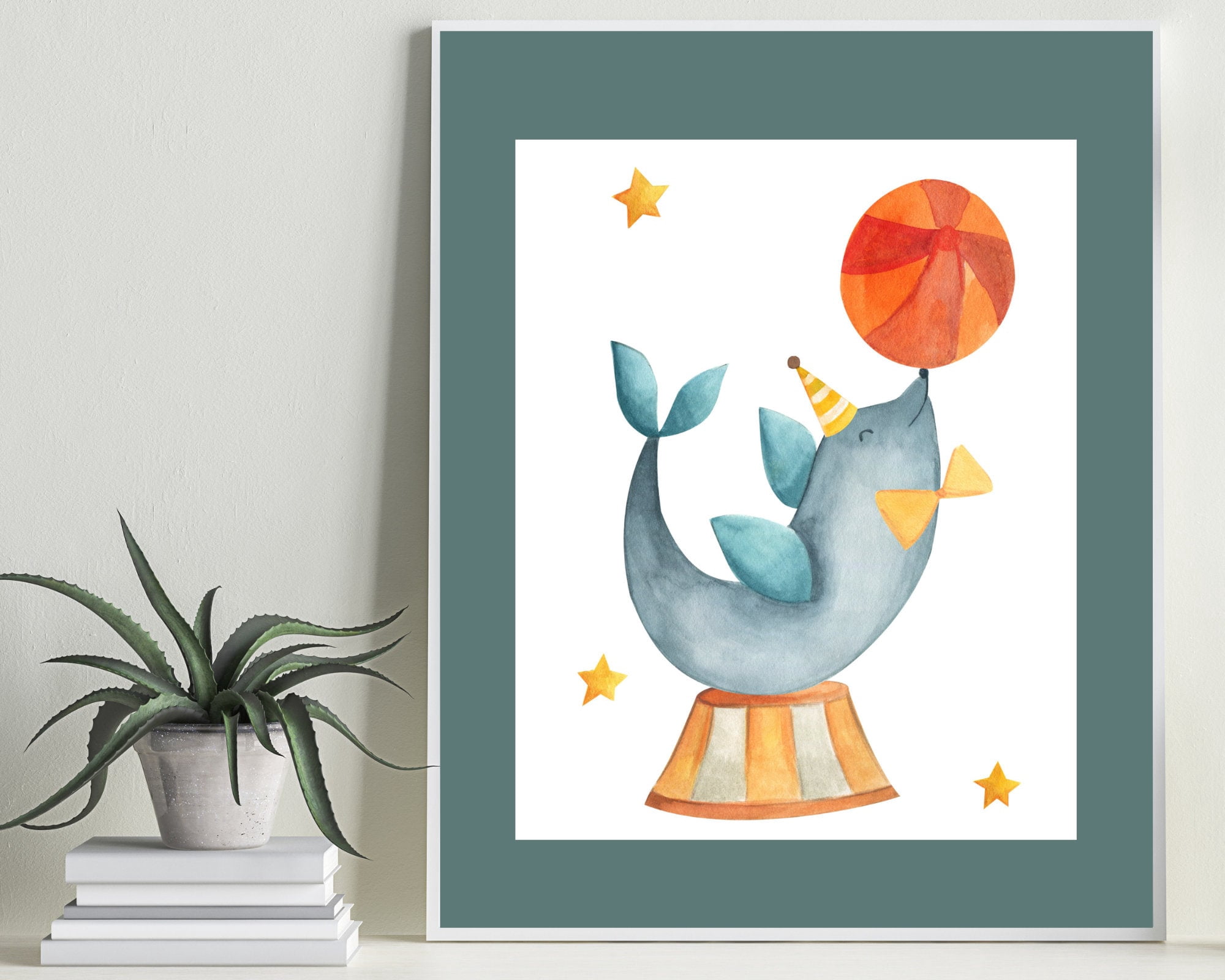 Circus Seal Digital Print, Kids Room Art, Fun Circus Animal Poster ...