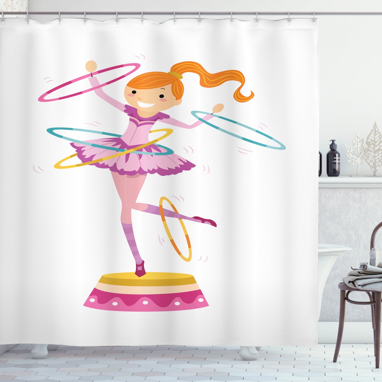 Circus Shower Curtain, Illustration of a Female Circus Performer ...