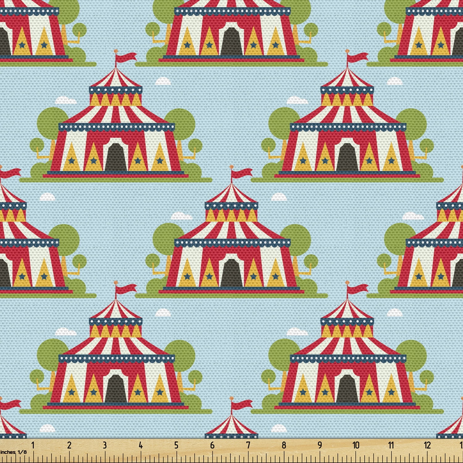 Ambesonne Circus Fabric by the Yard Upholstery, Cartoon Tent and Trees ...