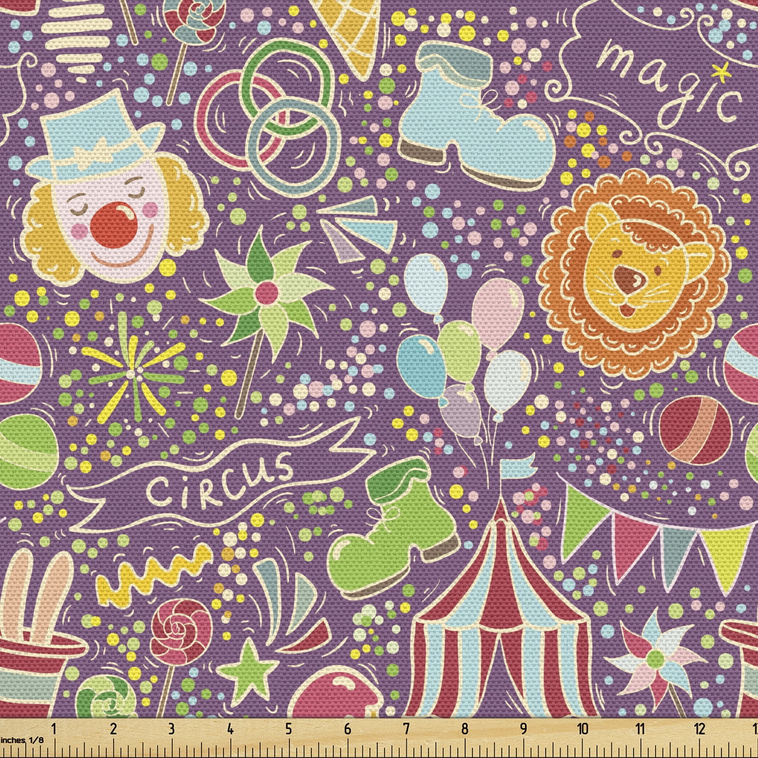Ambesonne Circus Fabric by the Yard Upholstery, Tent Clown Icecream ...
