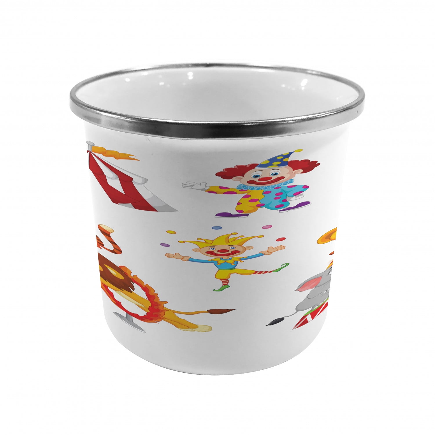 Circus Steel Camping Mug, Cartoon Style Composition of Circus Theme ...