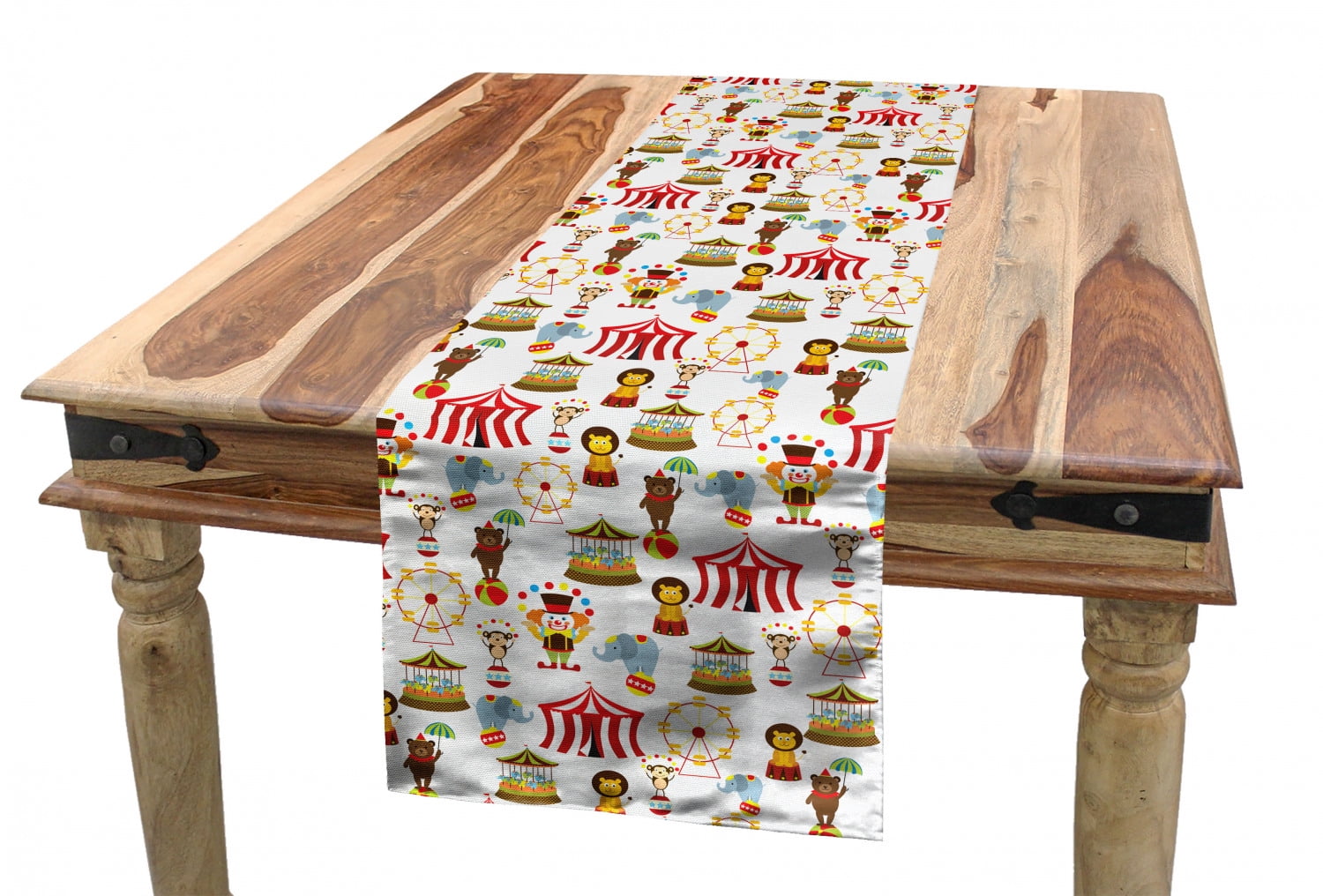 Circus Table Runner, Circus Elephant Bear Monkey Animals Merry Go Round ...