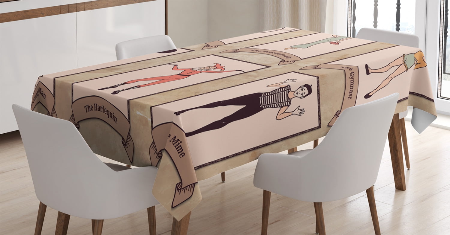 Circus Tablecloth, Vintage Circus Characters Acrobat Bearded Lady ...