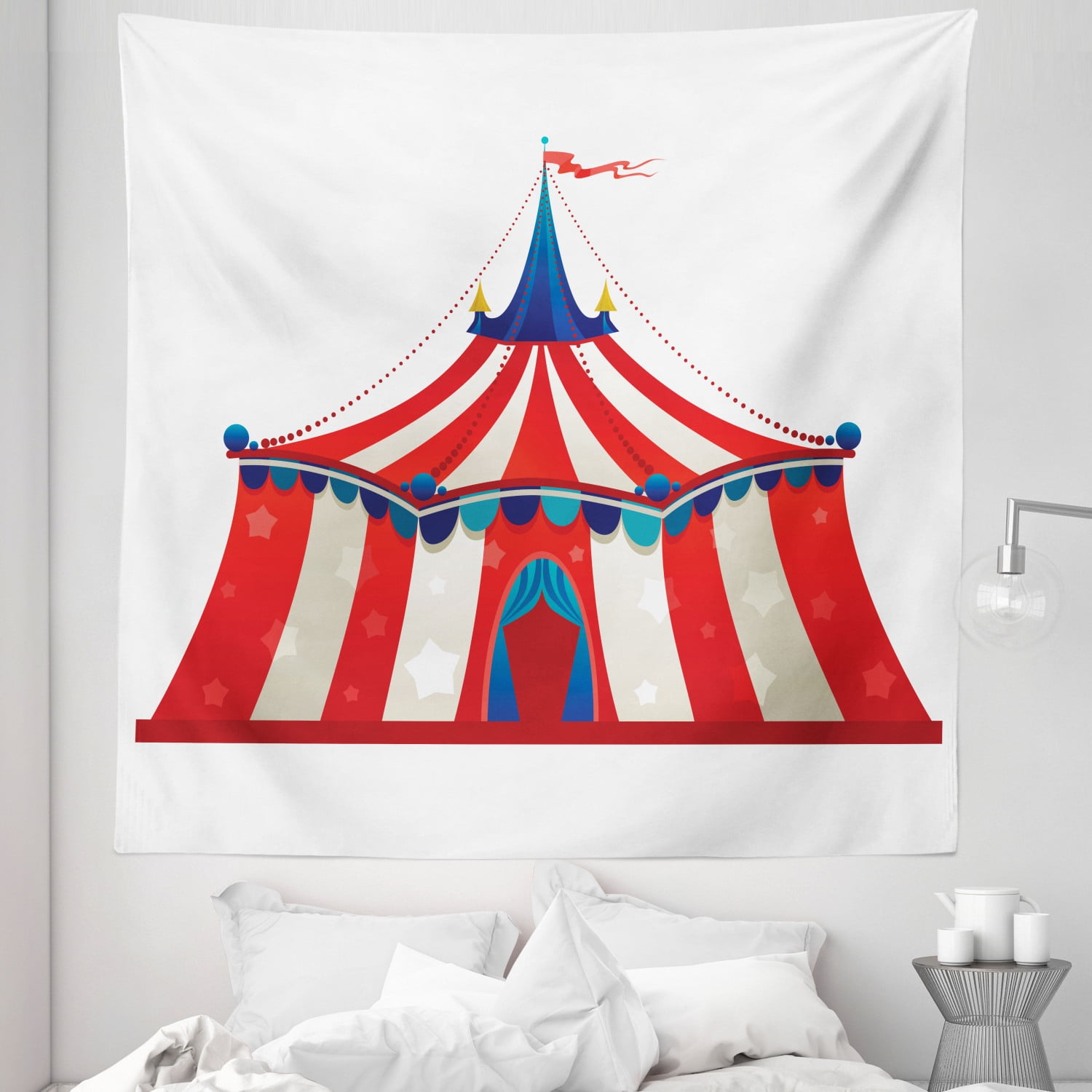 Circus Tapestry, Colorful Striped Circus Marquee Tent Stars Carnival ...