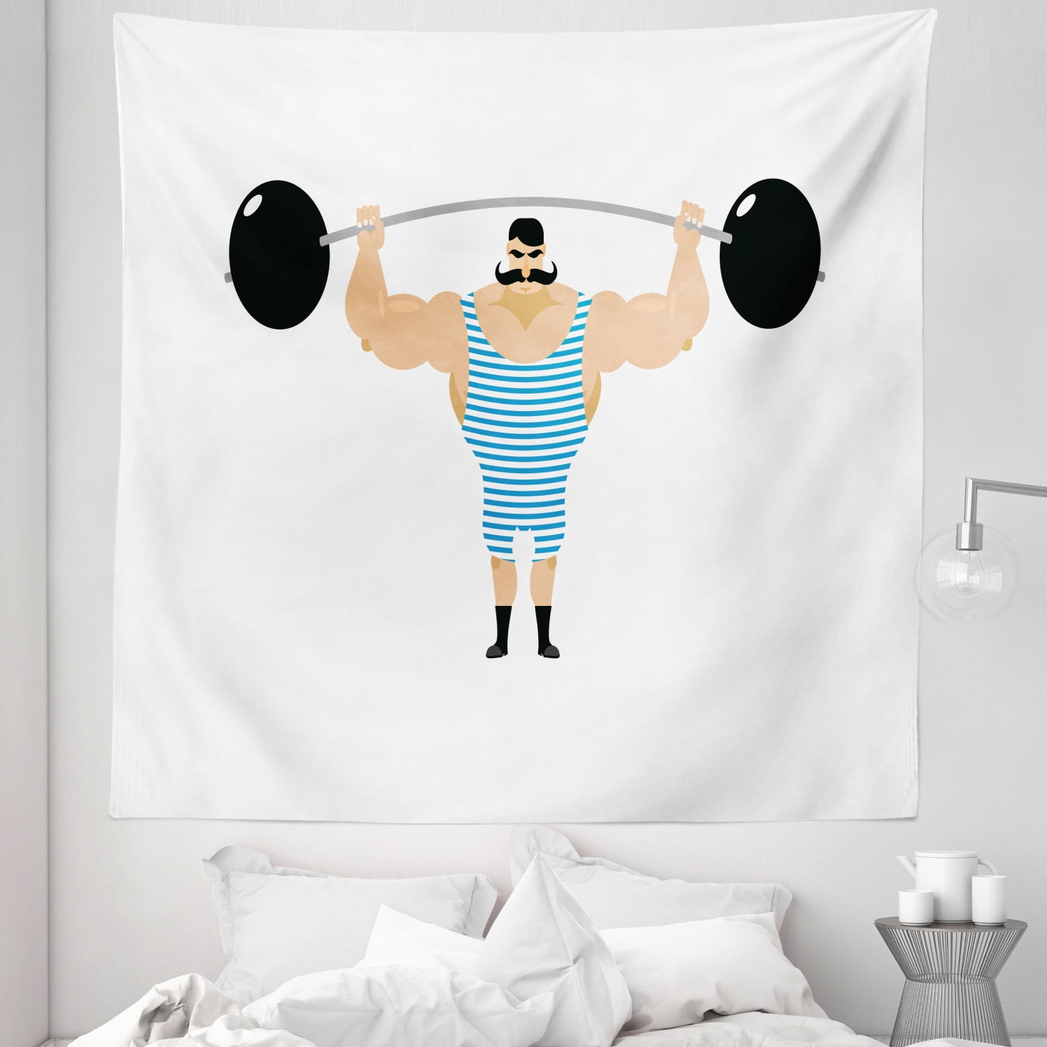 Circus Tapestry, Comic Retro Strong Muscular Bodybuilder with Moustache ...