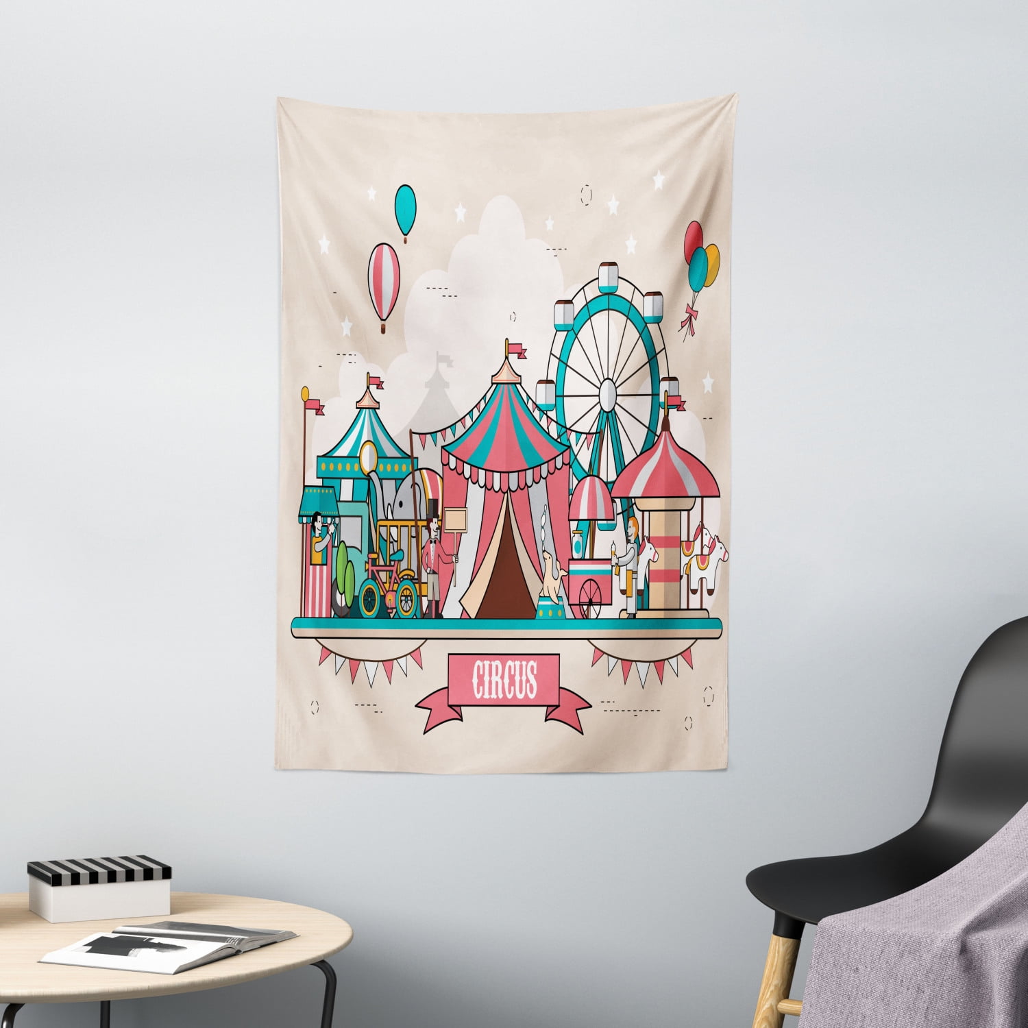 Circus Tapestry, Circus Facilities Scenery in Flat Design Style ...