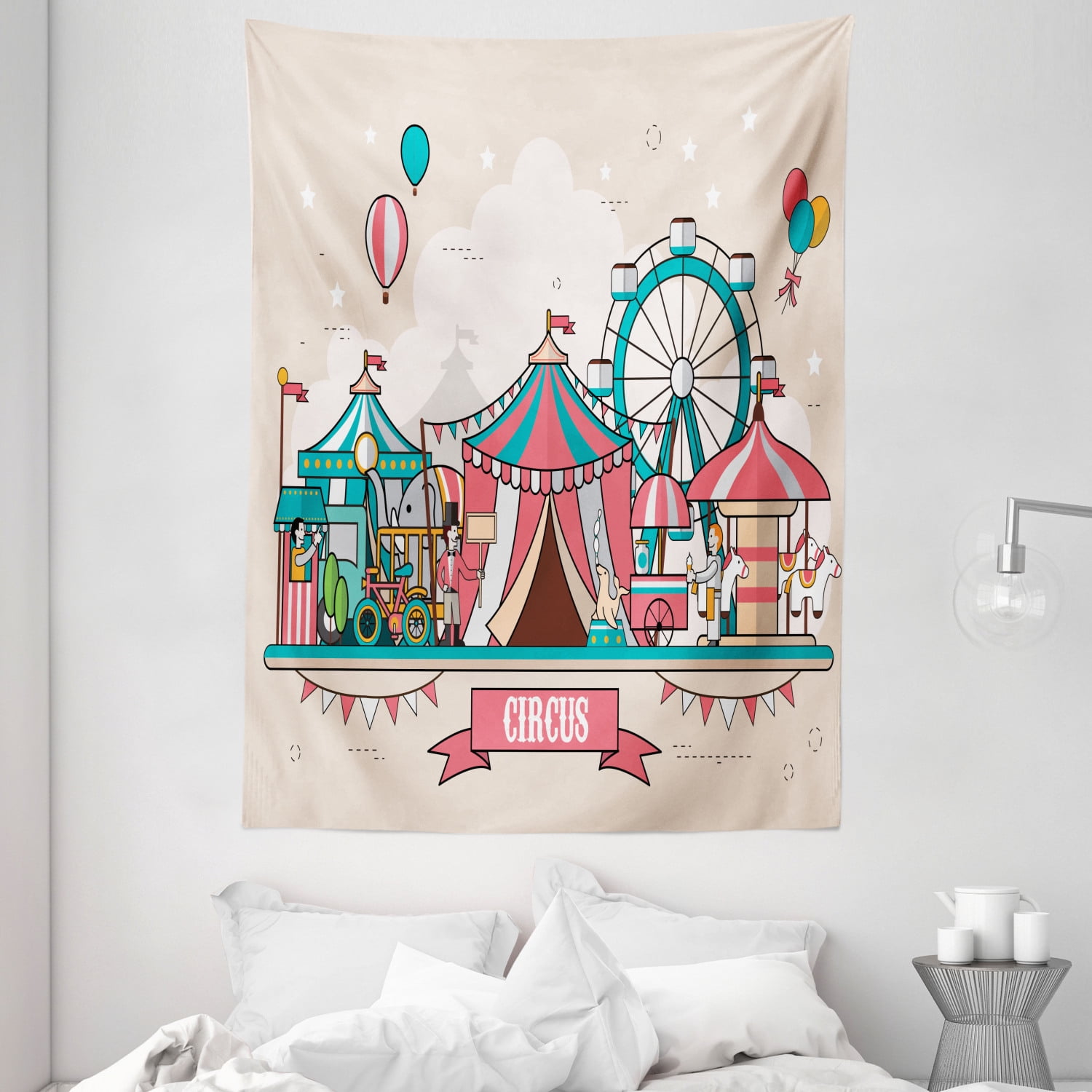 Circus Tapestry, Circus Facilities Scenery in Flat Design Style ...
