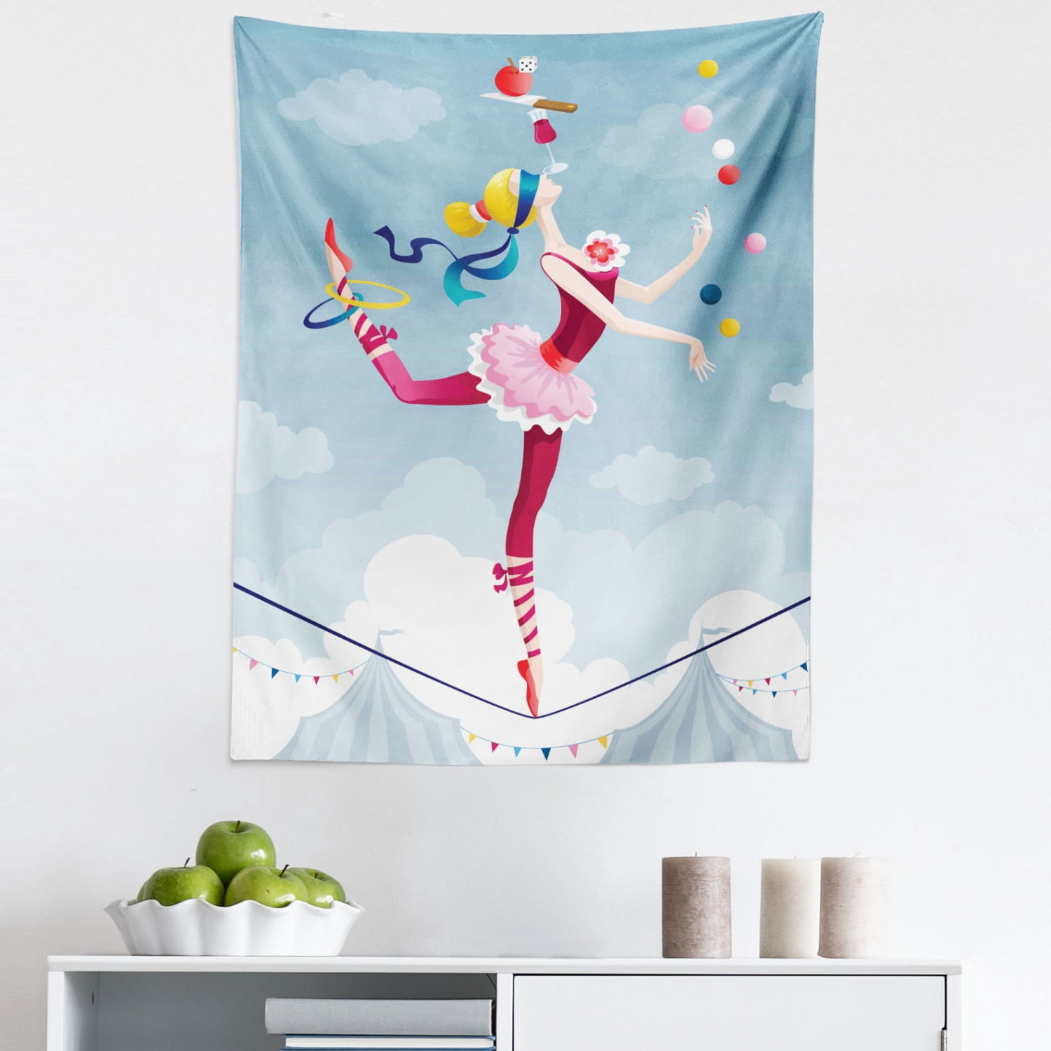 Circus Tapestry, Graphic Circus Performer Woman Juggling with Balls ...