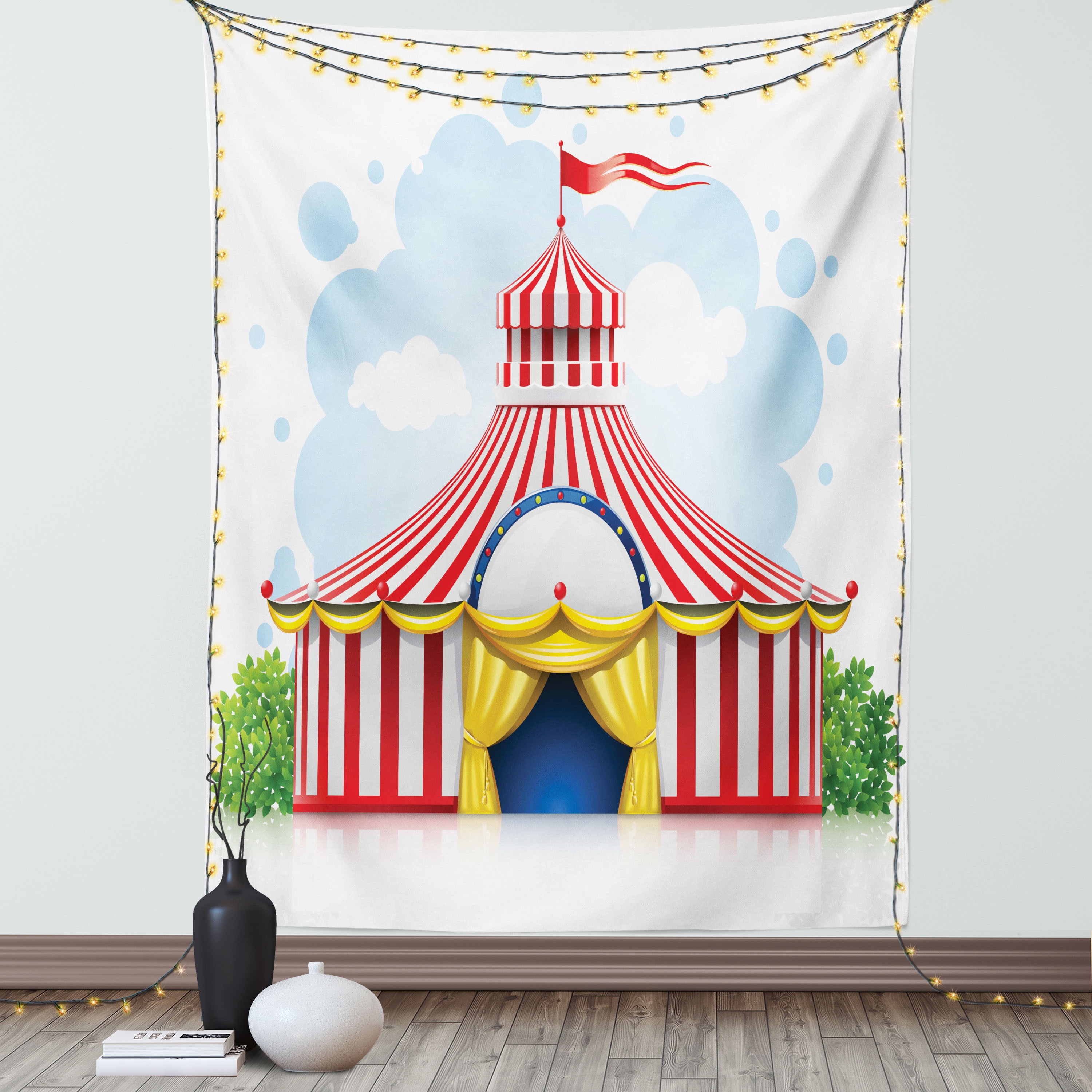 Circus Tapestry, Striped Strolling Circus Marquee Tent with Flag ...