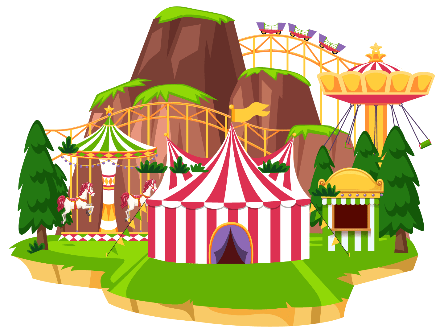 Circus Tent with Ferris Wheel and Roller Coaster with Mountain ...