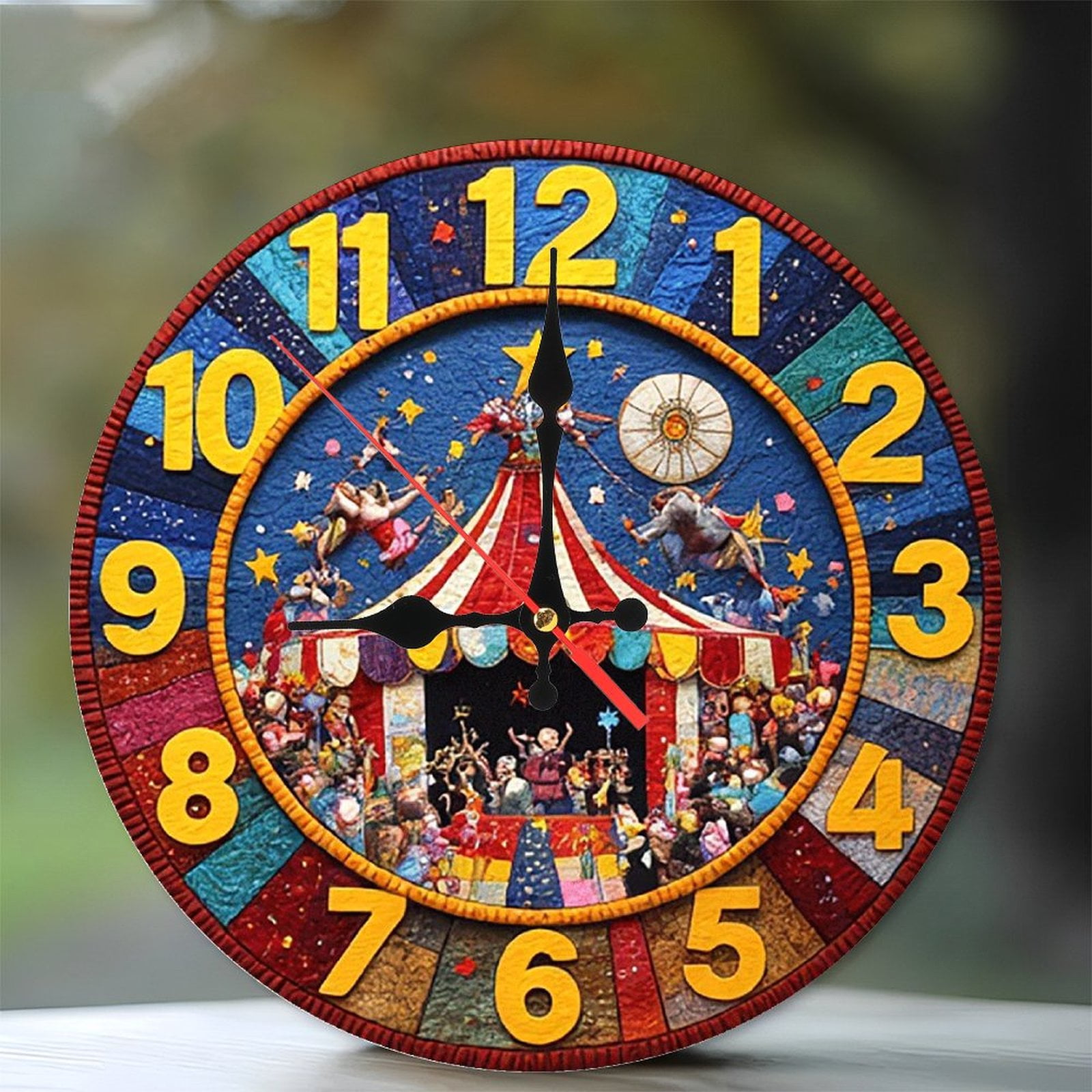 Circus Theme Wall Clock Unique Handmade Gift 10-Inch Silent Wooden Wall ...