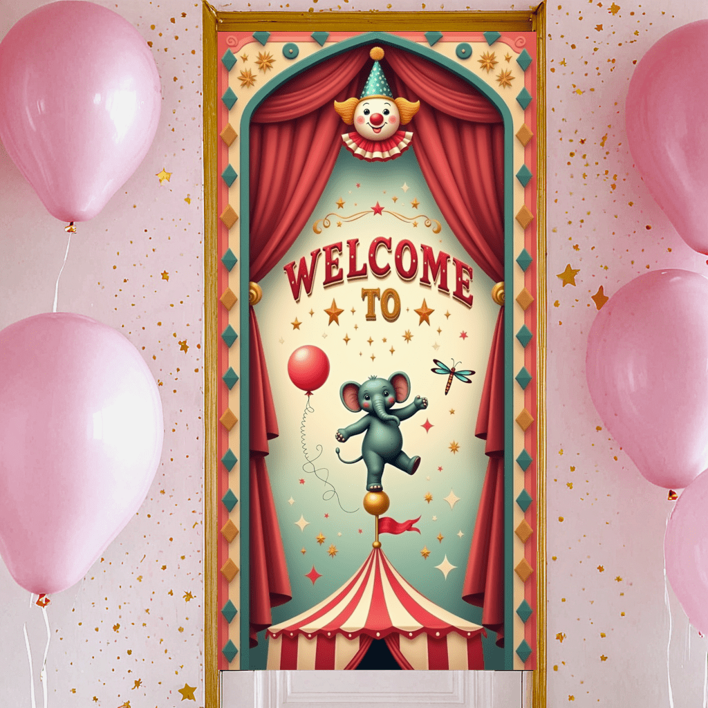 Circus Theme Welcome Banner Decorative Design Elephant Clown Polyester ...