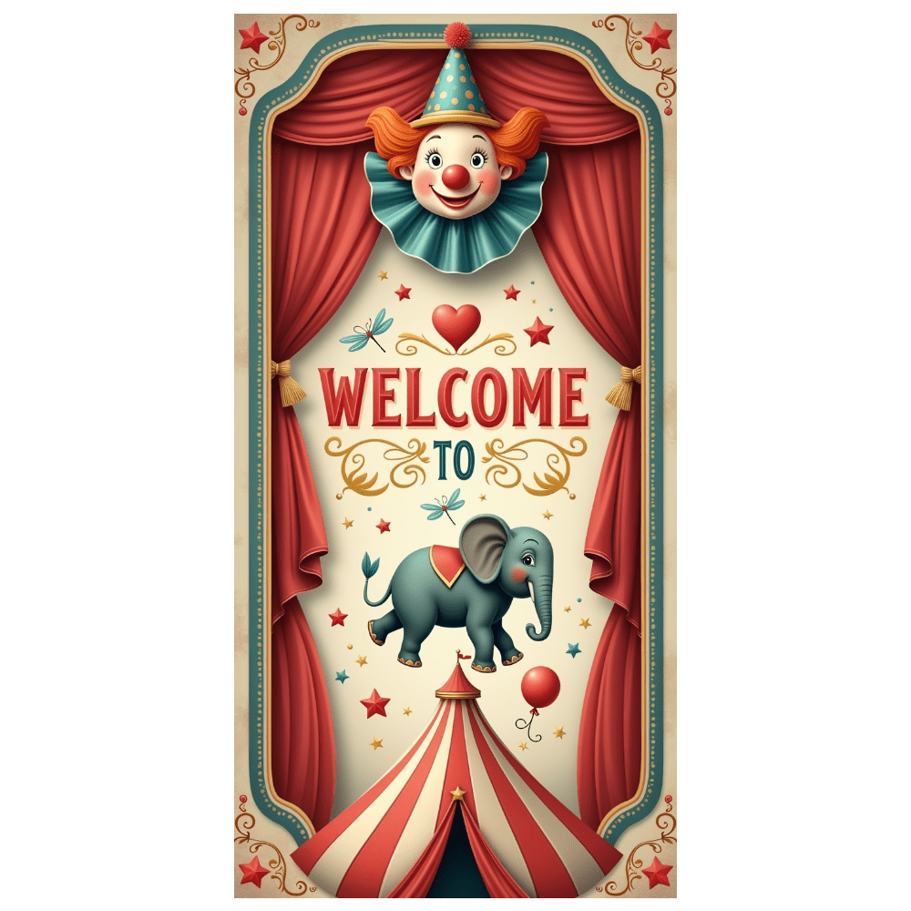 Circus Theme Welcome Banner Decorative Design Elephant Clown Polyester ...