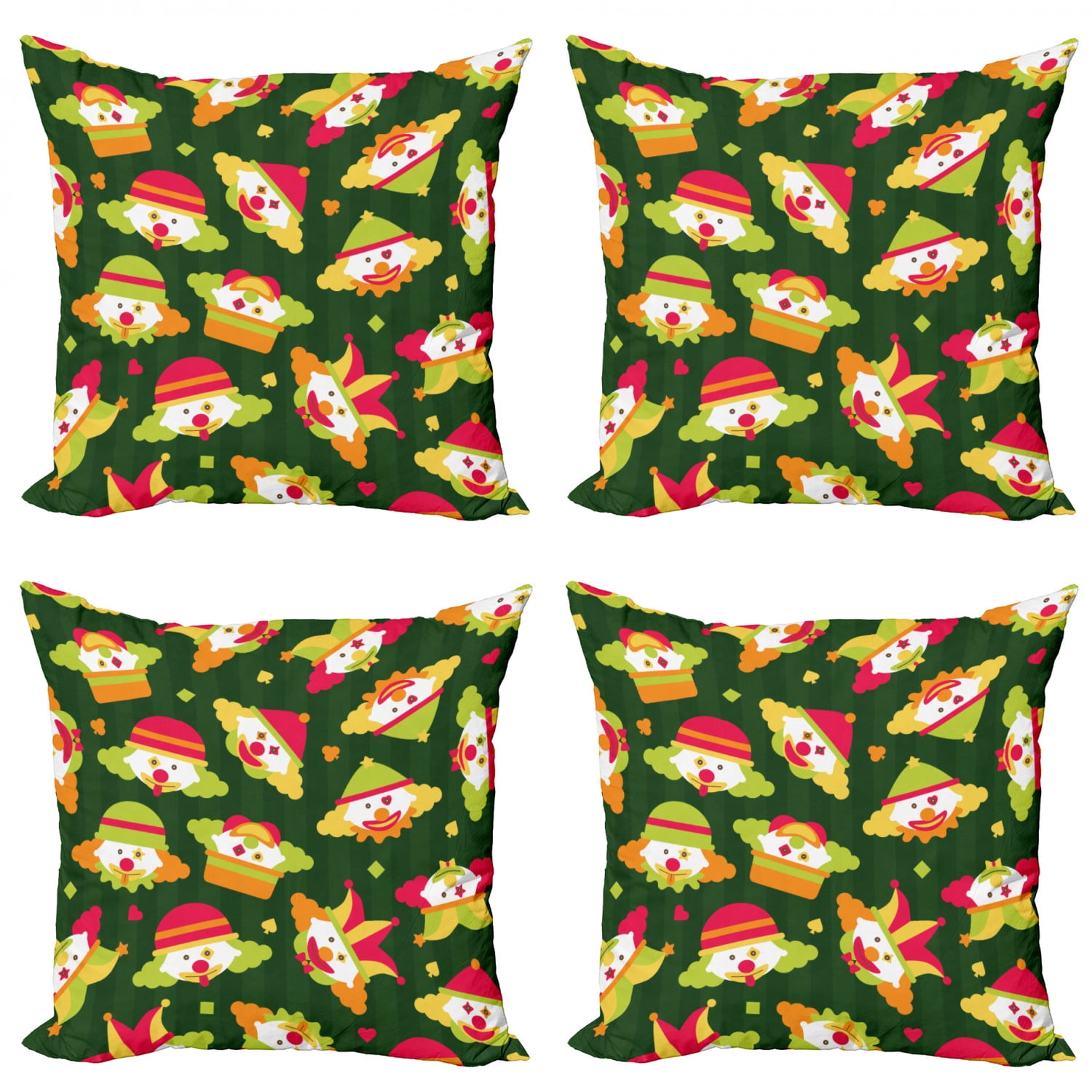 Circus Throw Pillow Cushion Case Pack of 4, Colorful Layout of Clown ...