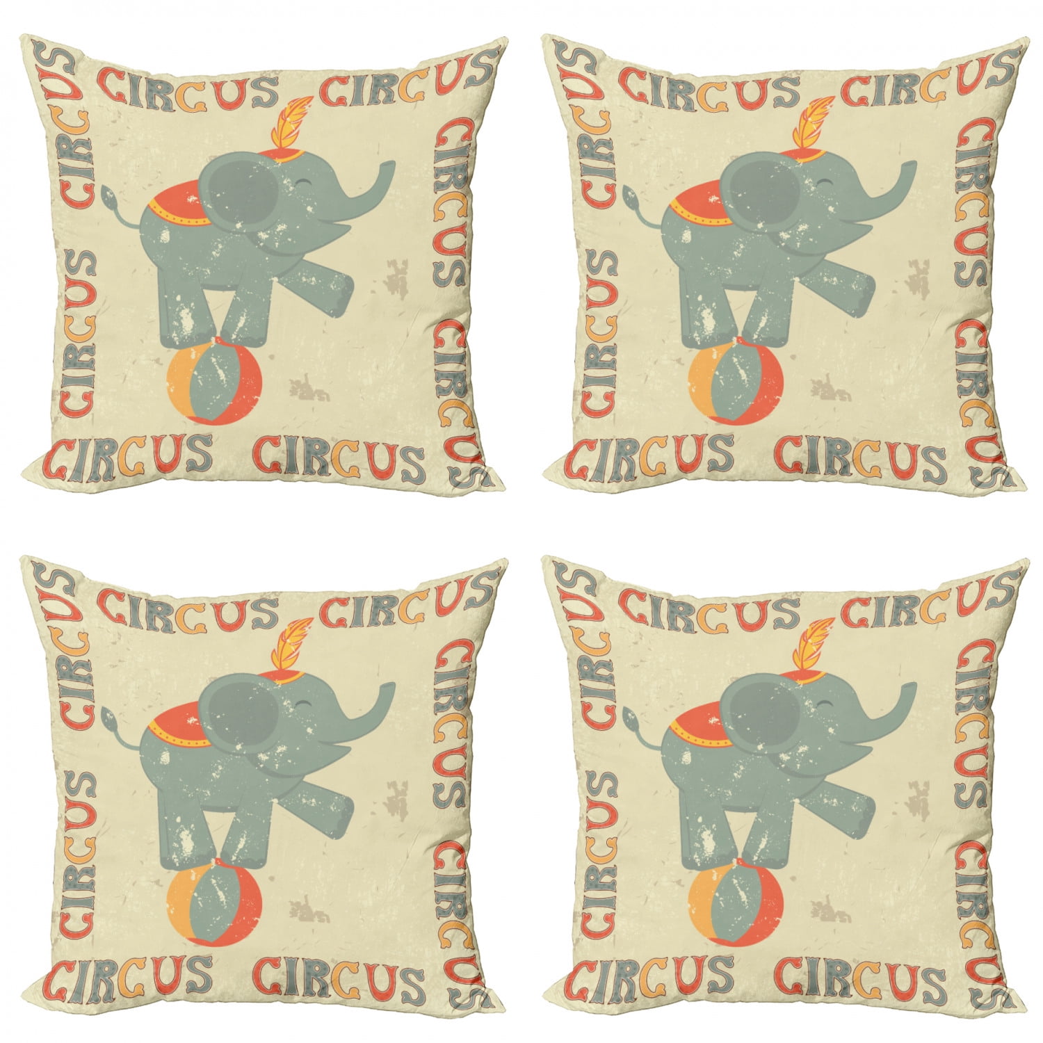 Circus Throw Pillow Cushion Case Pack of 4, Happy Smiling Circus ...