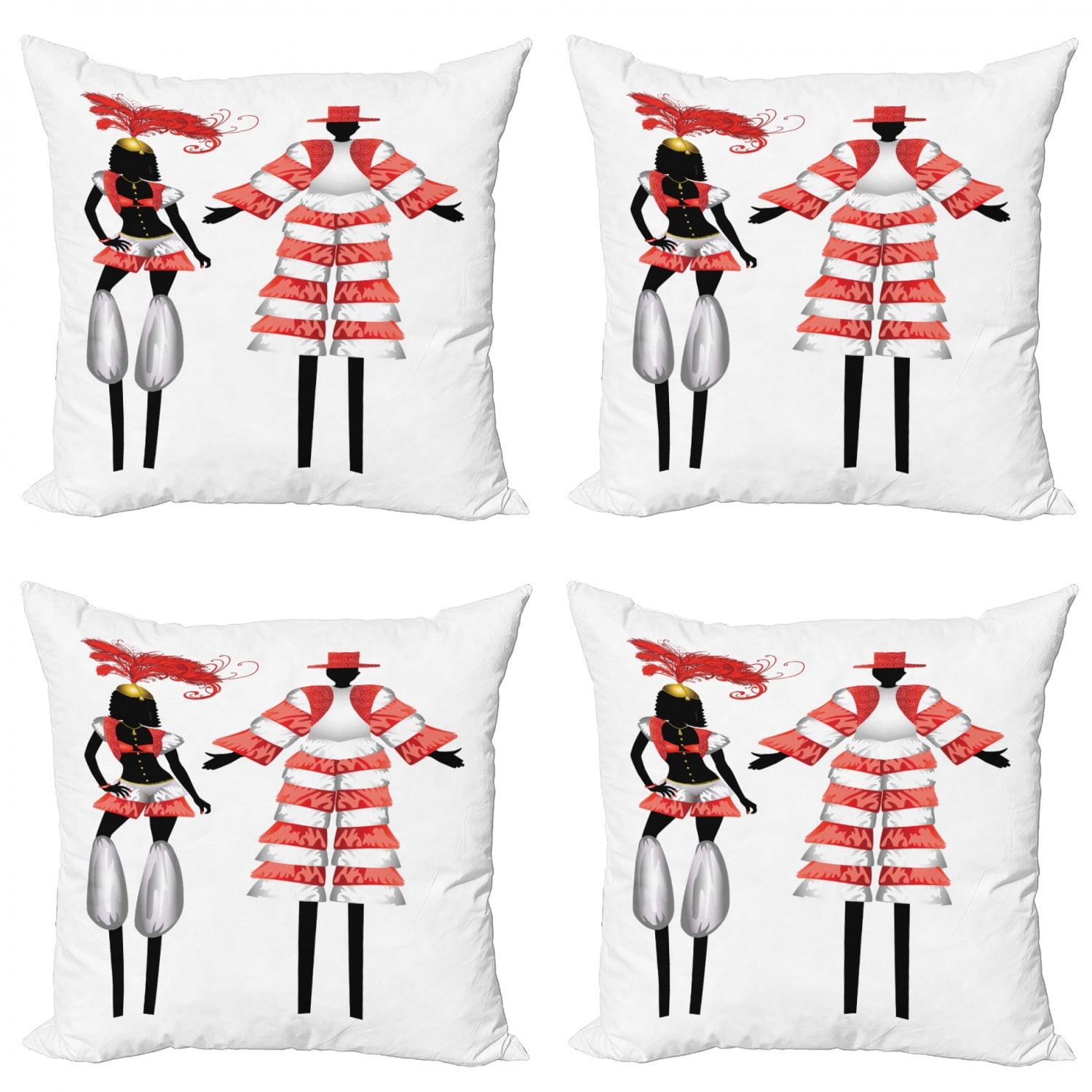 Ambesonne Circus Throw Pillow Cover 4 Pack, 2 Moko Jumbies Silhouettes ...