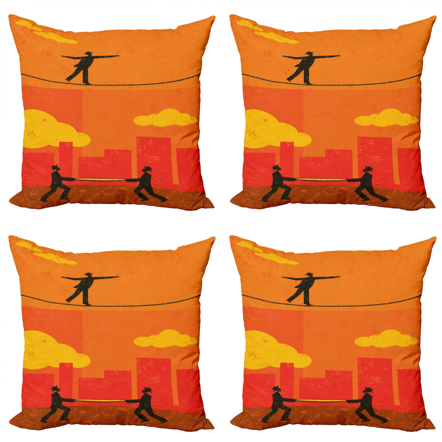 Ambesonne Circus Throw Pillow Cover 4 Pack, Men Walk Tightrope Net, 20 ...