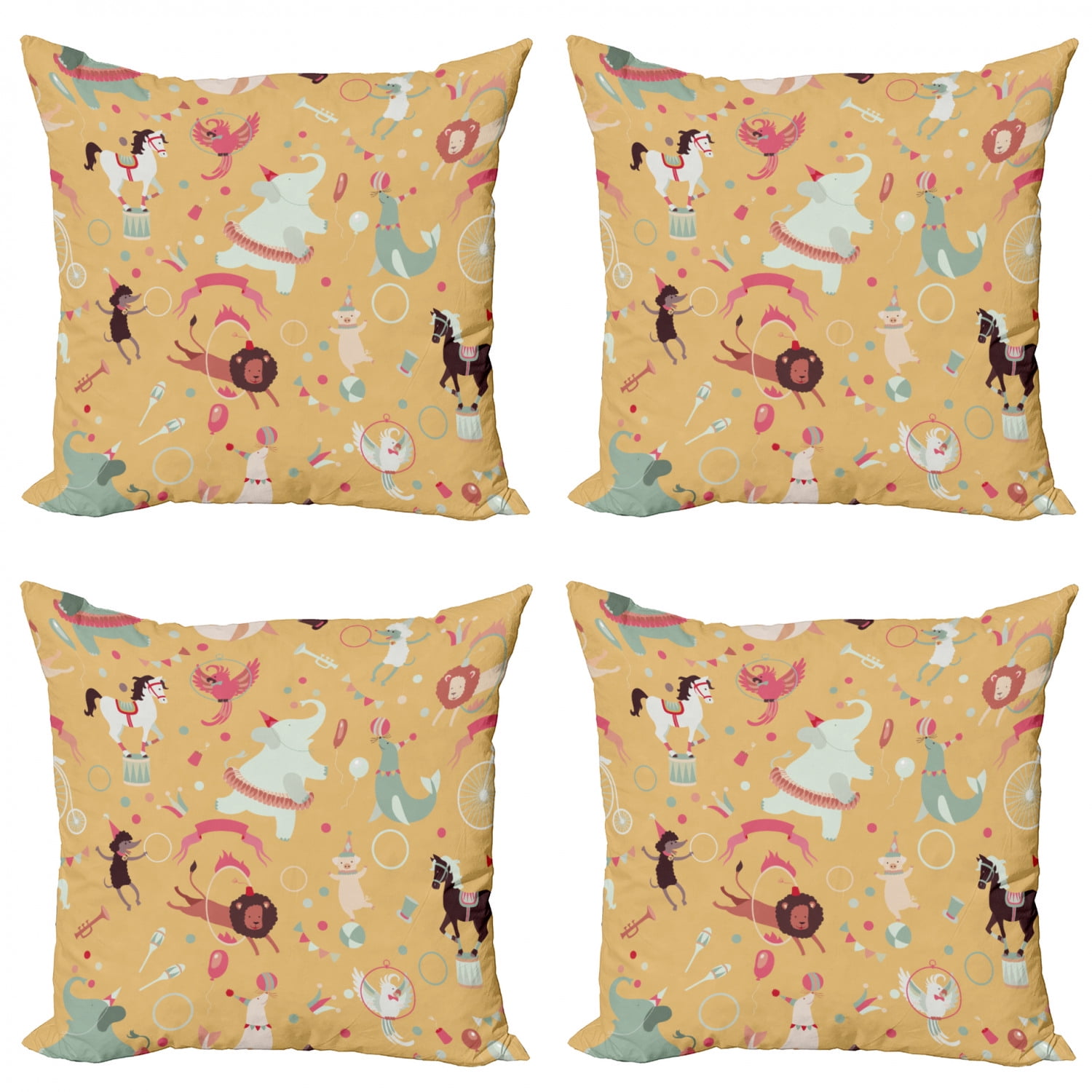 Circus Throw Pillow Cushion Case Pack of 4, Retro Cartoon Circus Theme ...