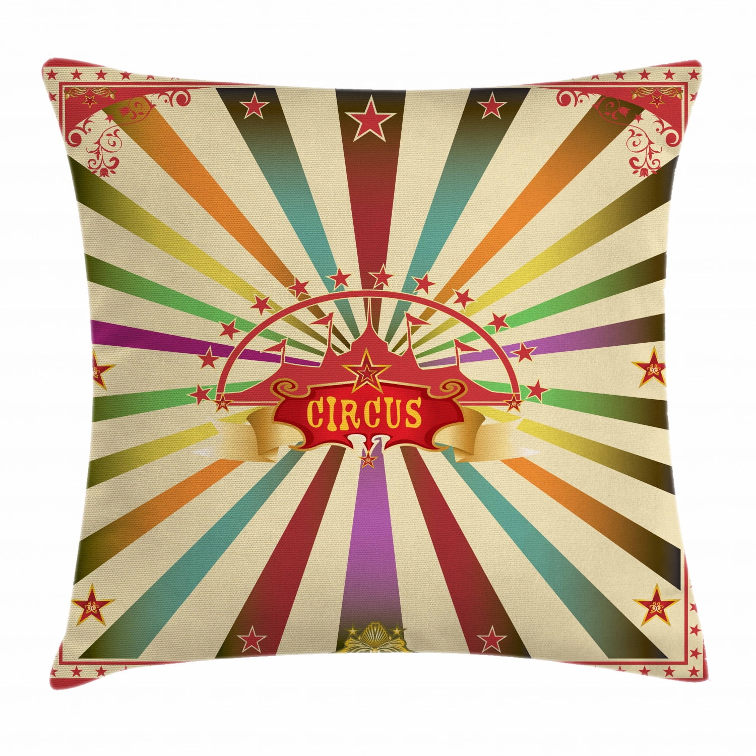 Circus Throw Pillow Cushion Cover, Colorful Retro Circus Invitation or ...