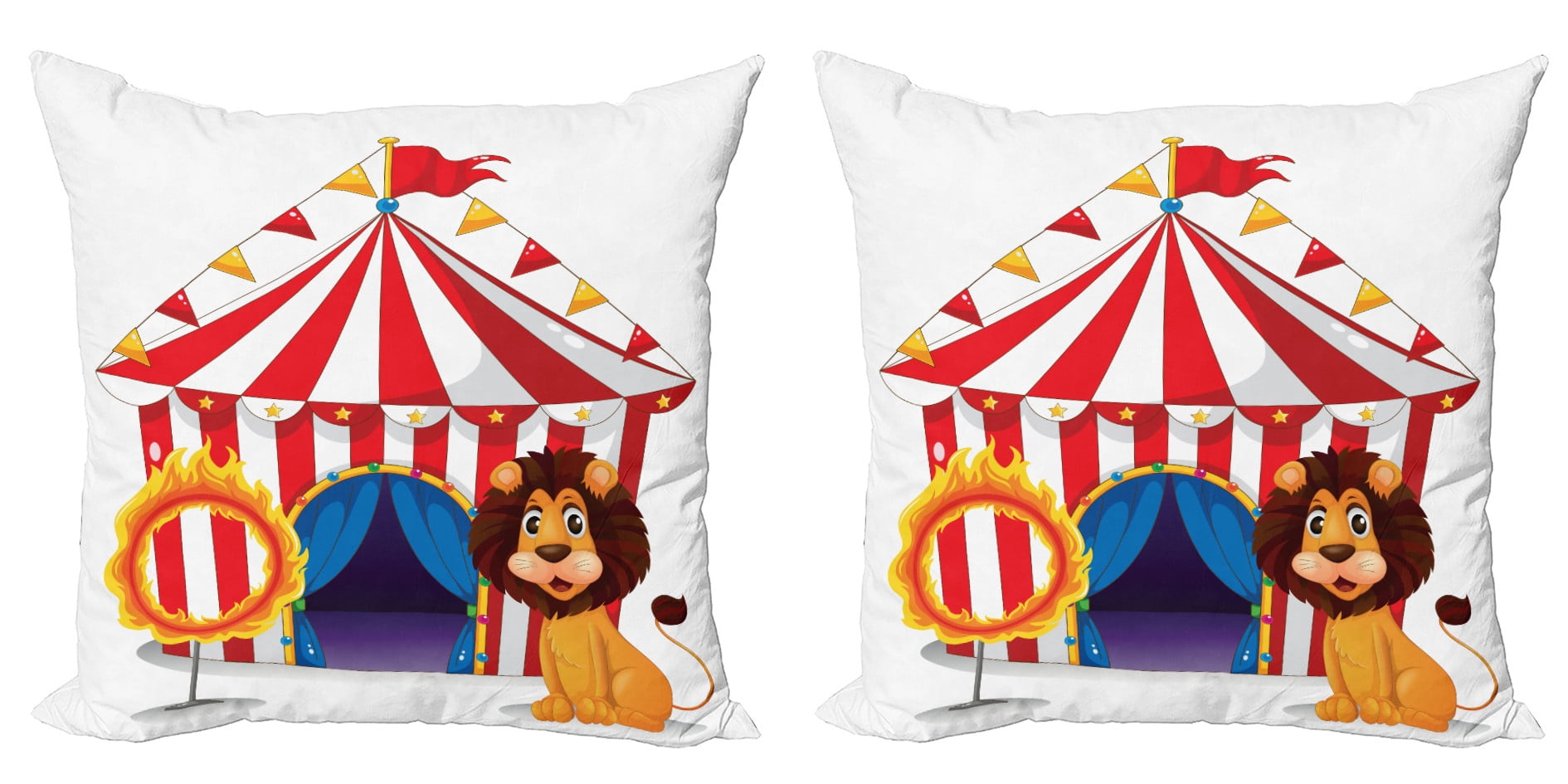 Ambesonne Circus Throw Pillow Cover 2 Pack, Lion and Ring Illustration ...