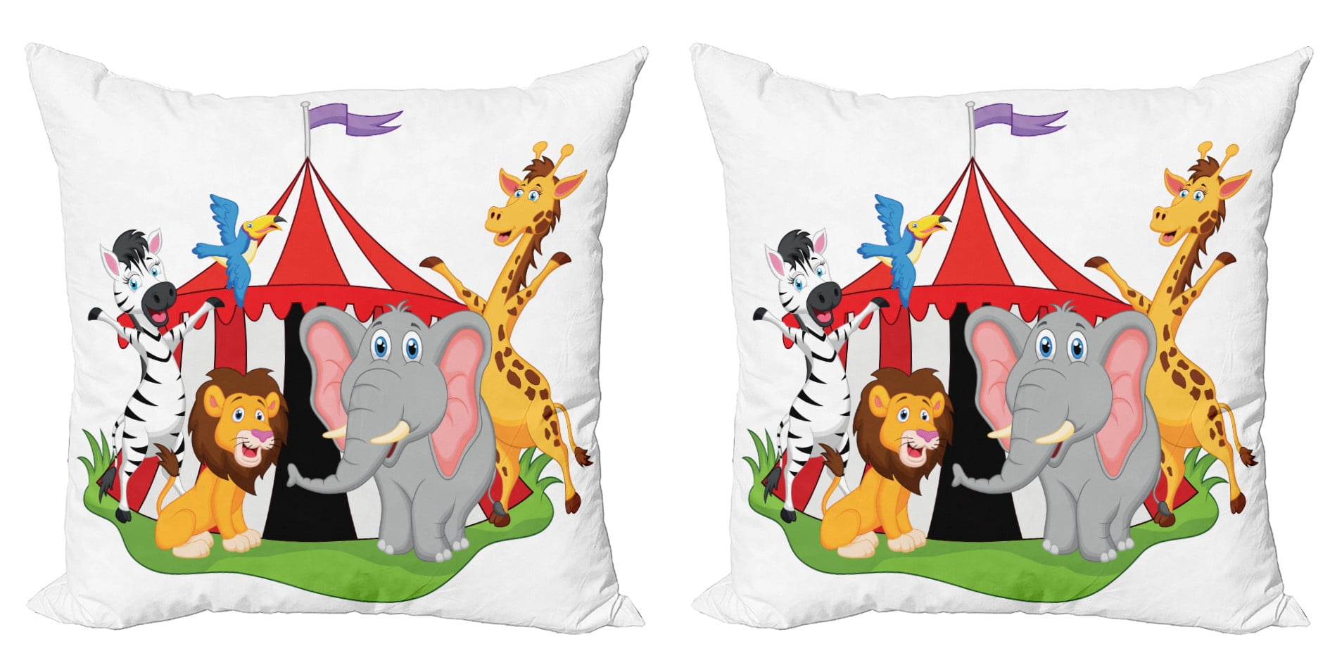 Ambesonne Animal Throw Pillow Cover 2 Pack, Circus Tent Giraffe Mime ...