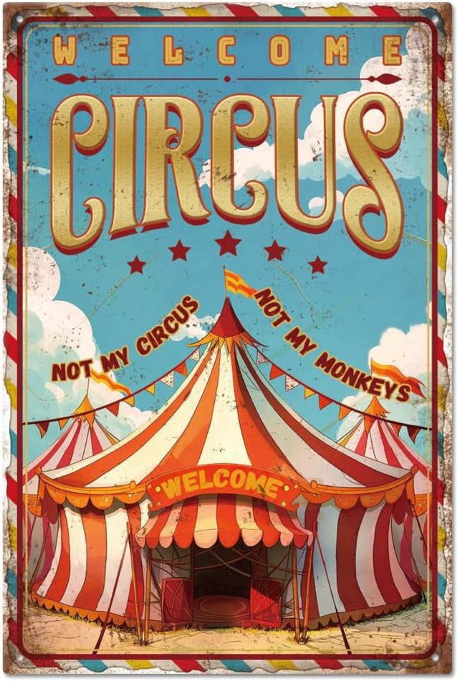 Circus Tin Sign Clown Tin Sign Vintage Metal Tin Sign Funny Wall Decor ...