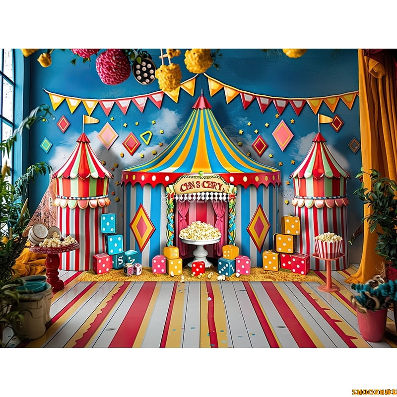 Circus Tt With Striped Canopy Photography Backdrops Balloons Birthday ...