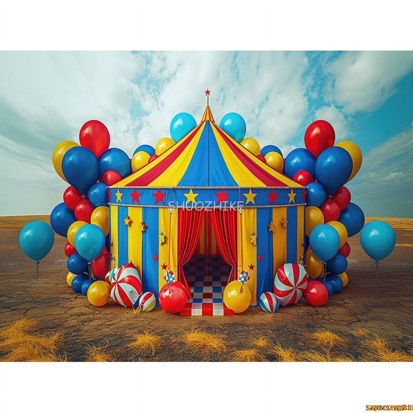 Circus Tt With Striped Canopy Photography Backdrops Balloons Birthday ...