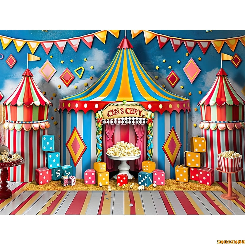 Circus Tt With Striped Canopy Photography Backdrops Balloons Birthday ...