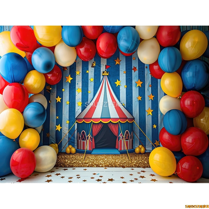 Circus Tt With Striped Canopy Photography Backdrops Balloons Birthday ...