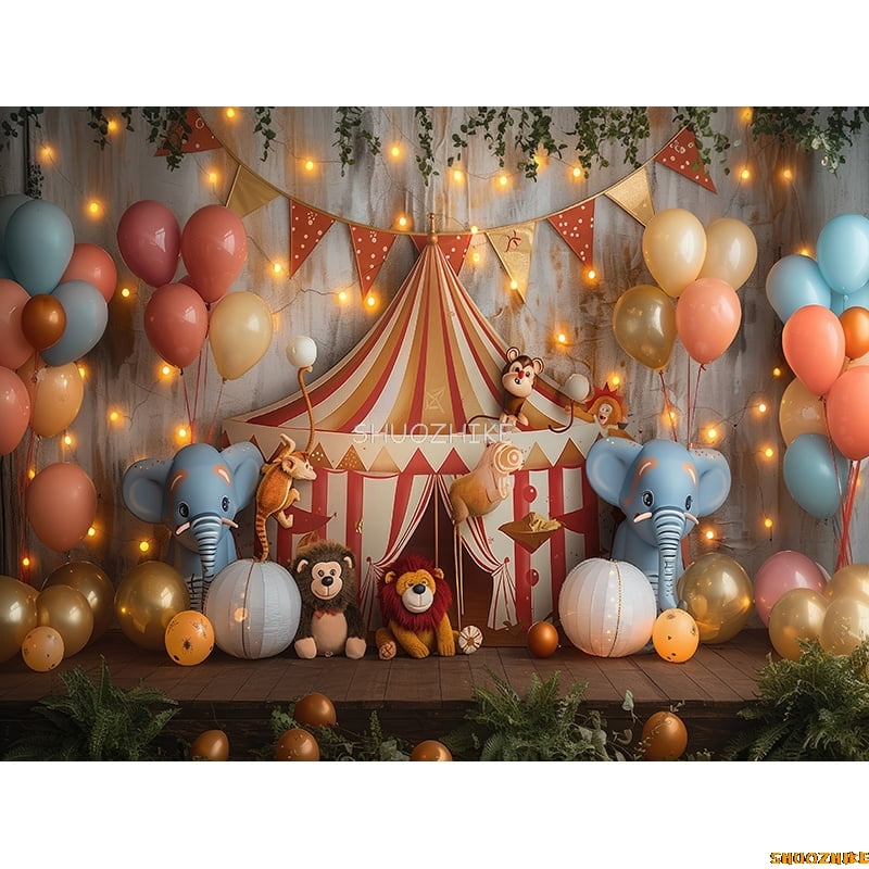 Circus Tt With Striped Canopy Popcorn Photography Backdrops Balloons Birthday Party r Animal ...
