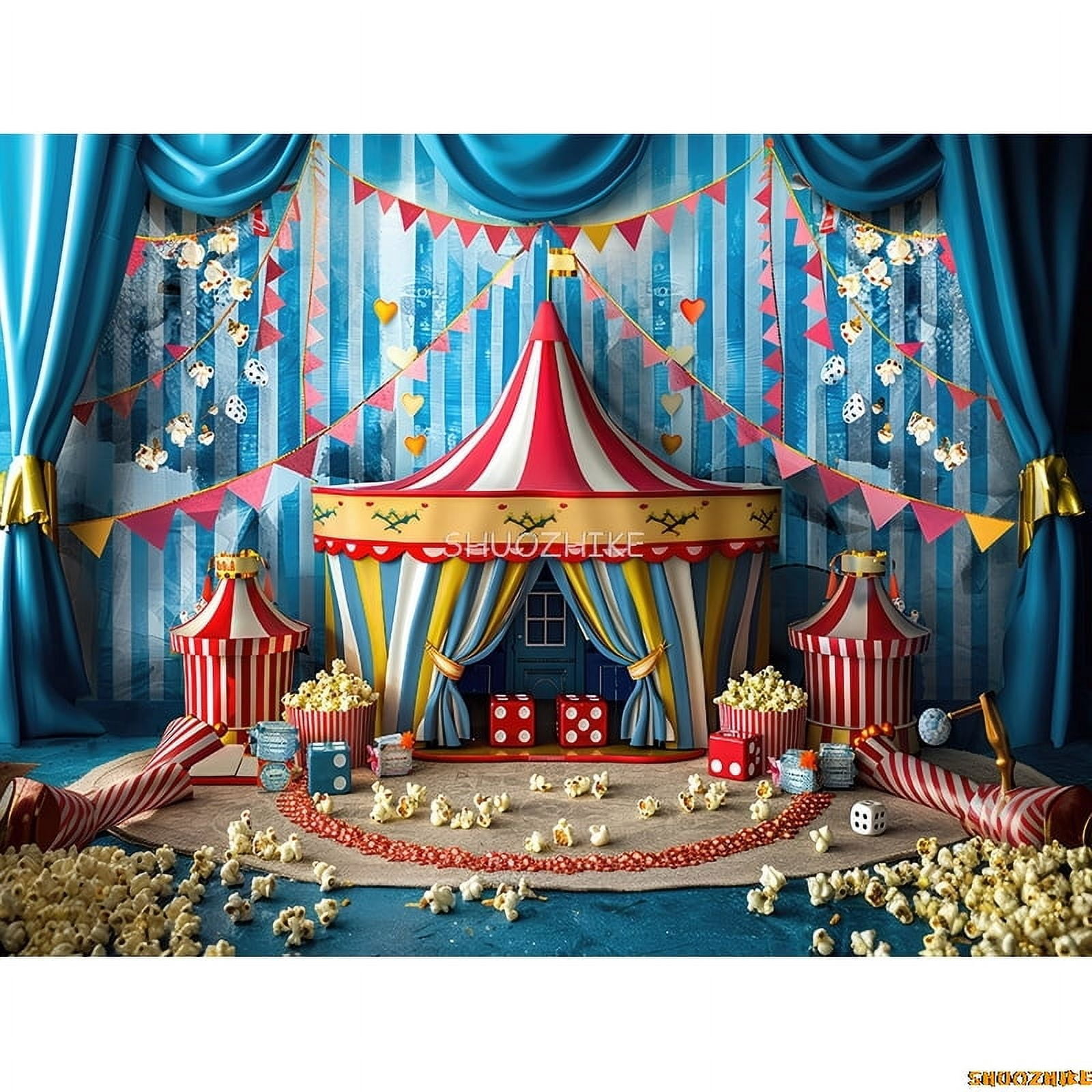 Circus Tt With Striped Canopy Popcorn Photography Backdrops Balloons ...