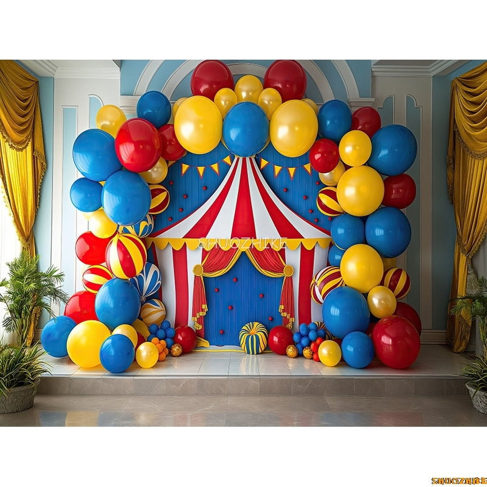 Circus Tt With Striped Canopy Popcorn Photography Backdrops Balloons ...