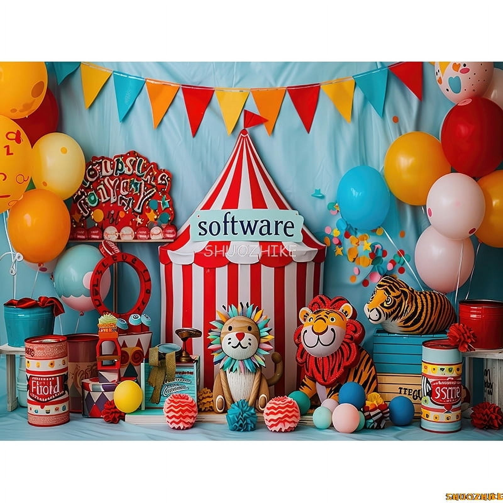 Circus Tt With Striped Canopy Popcorn Photography Backdrops Balloons ...