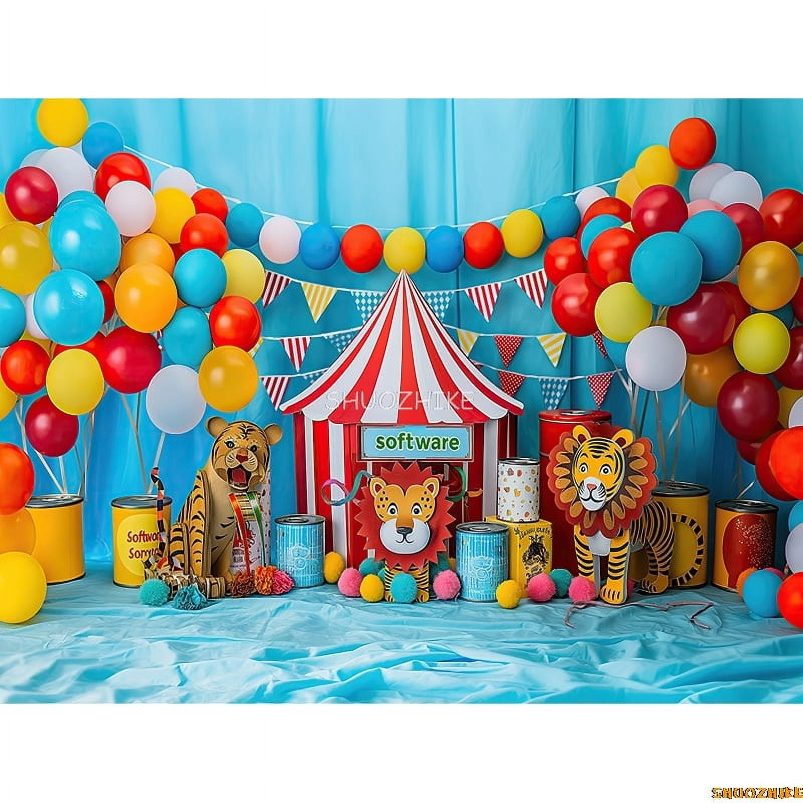 Circus Tt With Striped Canopy Popcorn Photography Backdrops Balloons Birthday Party r Animal ...