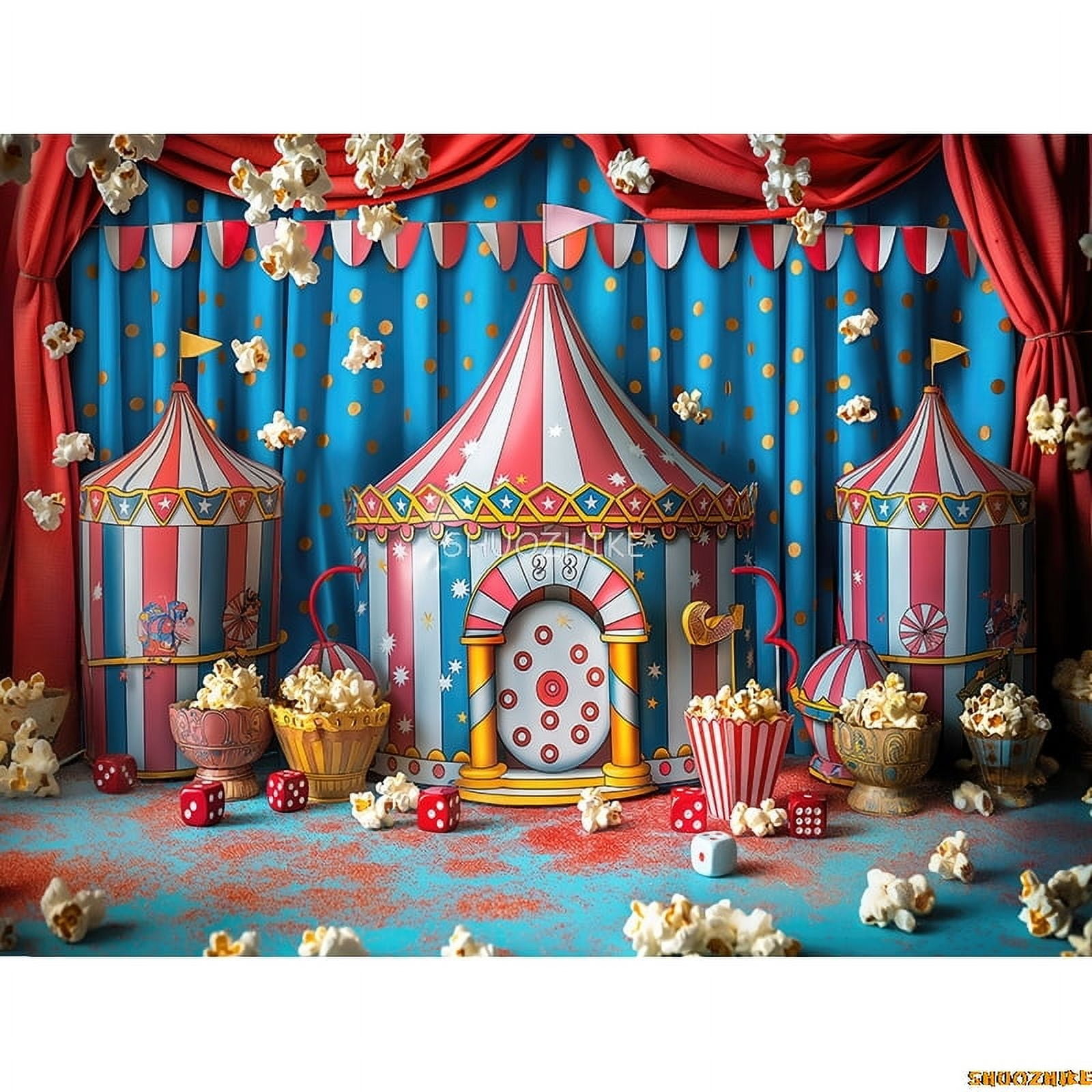 Circus Tt With Striped Canopy Popcorn Photography Backdrops Balloons ...