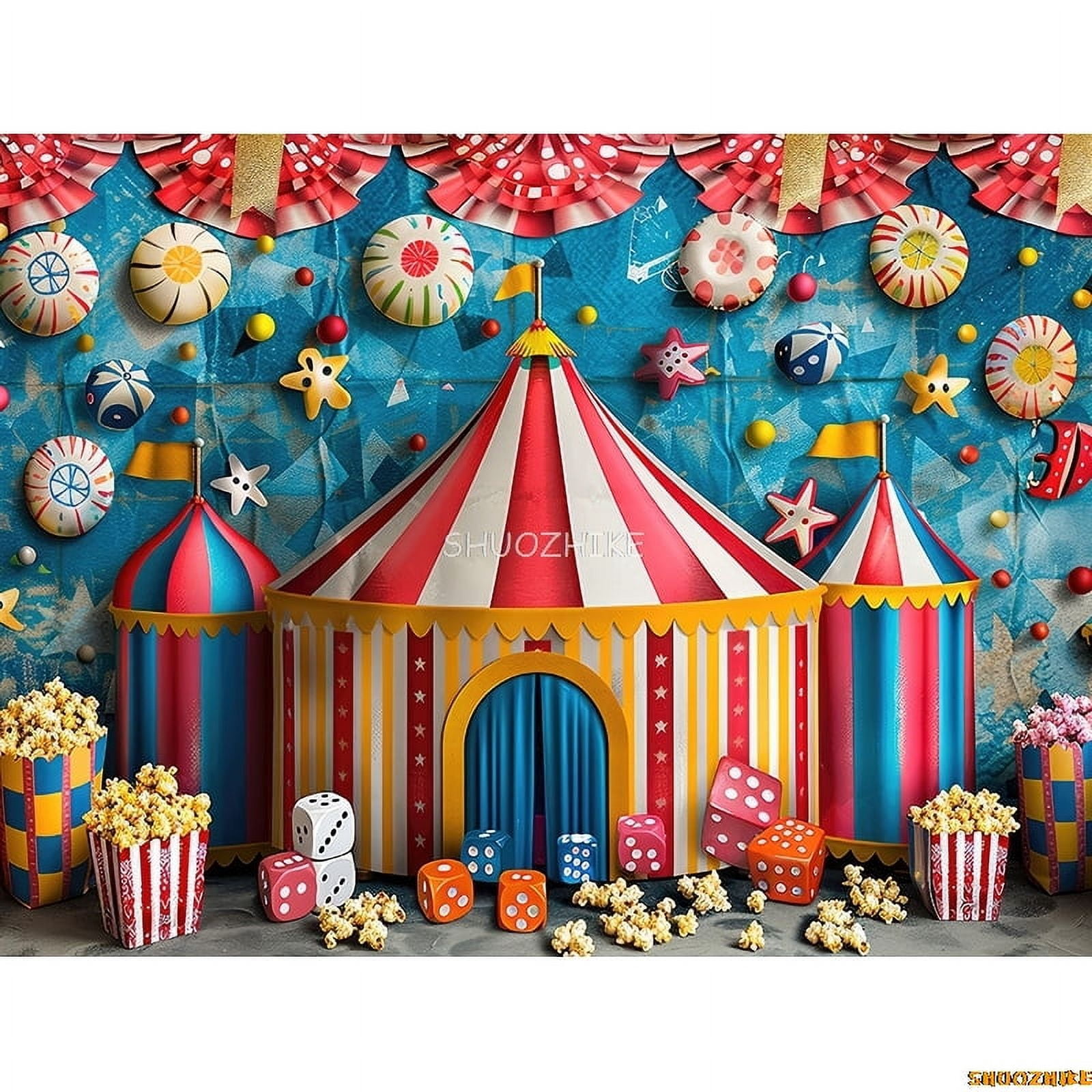 Circus Tt With Striped Canopy Popcorn Photography Backdrops Balloons ...