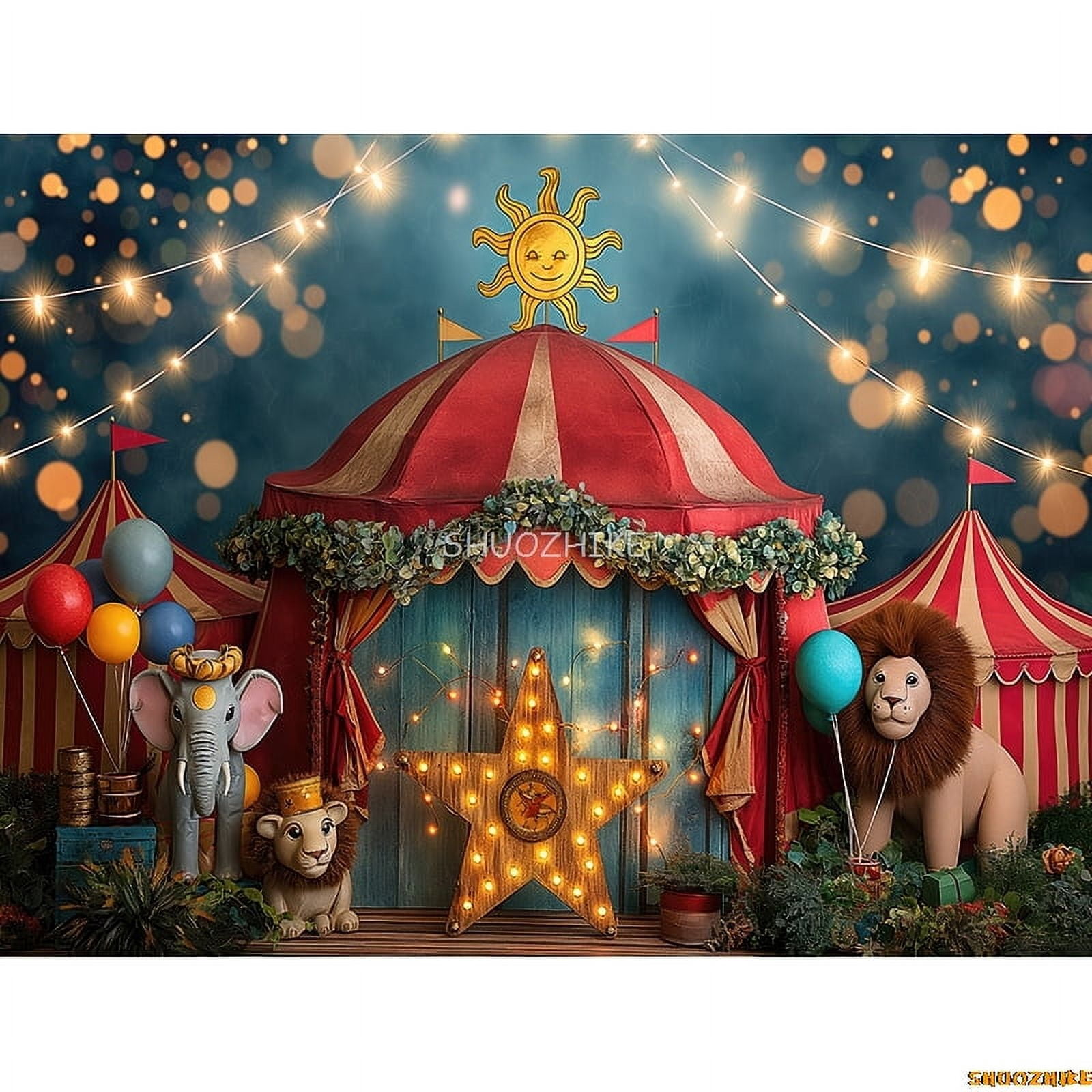 Circus Tt With Striped Canopy Popcorn Photography Backdrops Balloons ...