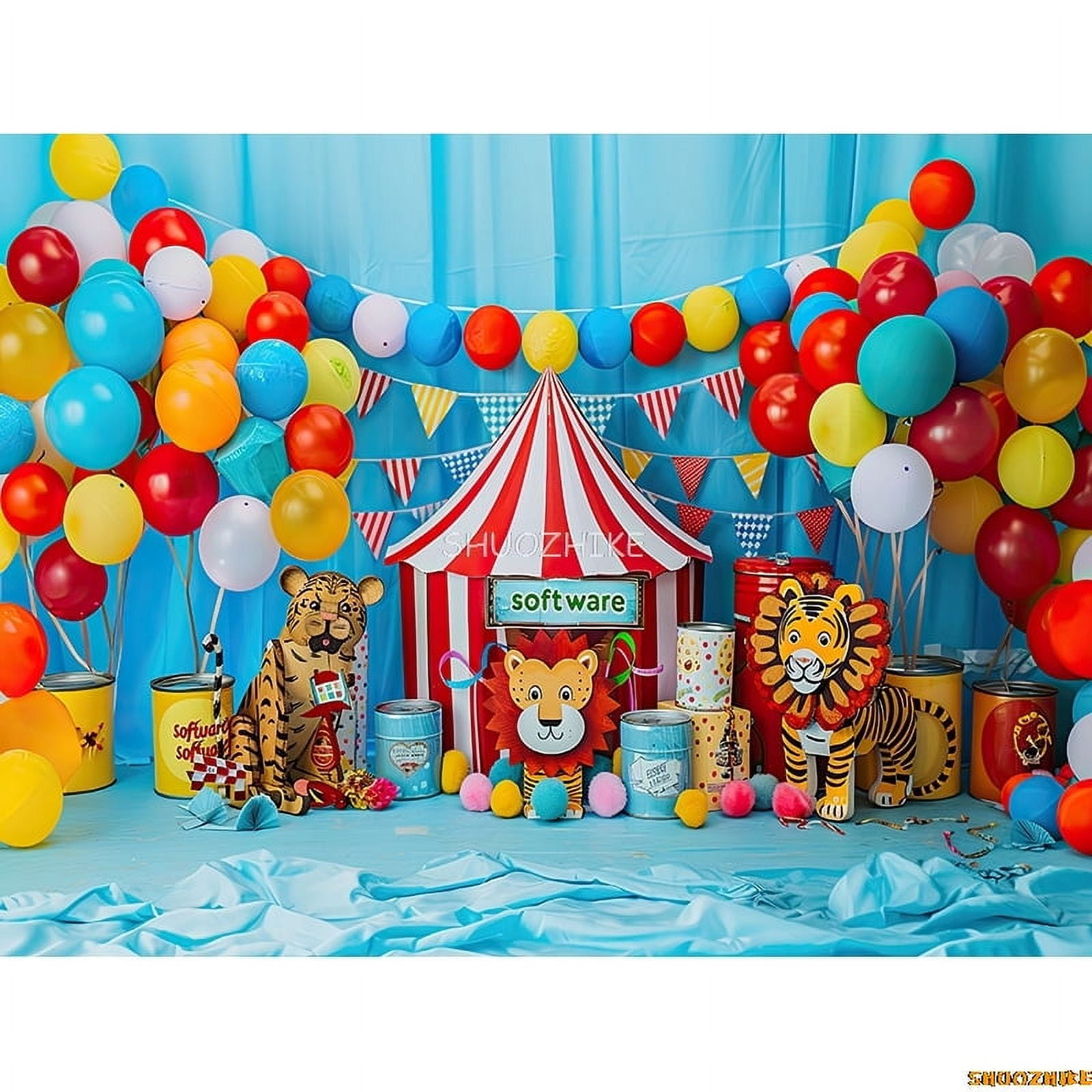 Circus Tt With Striped Canopy Popcorn Photography Backdrops Balloons Birthday Party r Animal ...