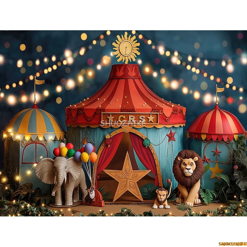 Circus Tt With Striped Canopy Popcorn Photography Backdrops Balloons Birthday Party r Animal ...