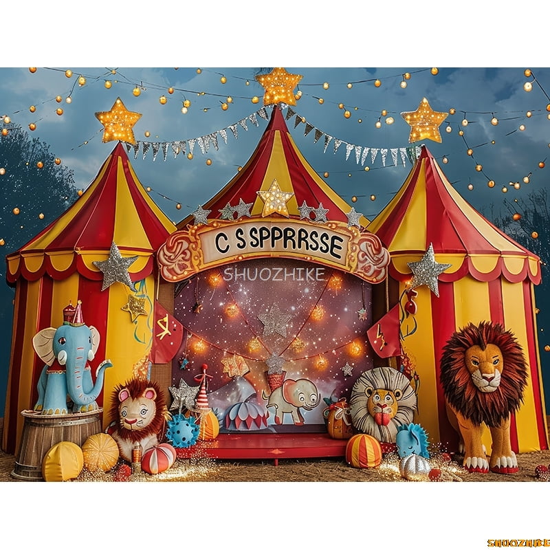 Circus Tt With Striped Canopy Popcorn Photography Backdrops Balloons ...