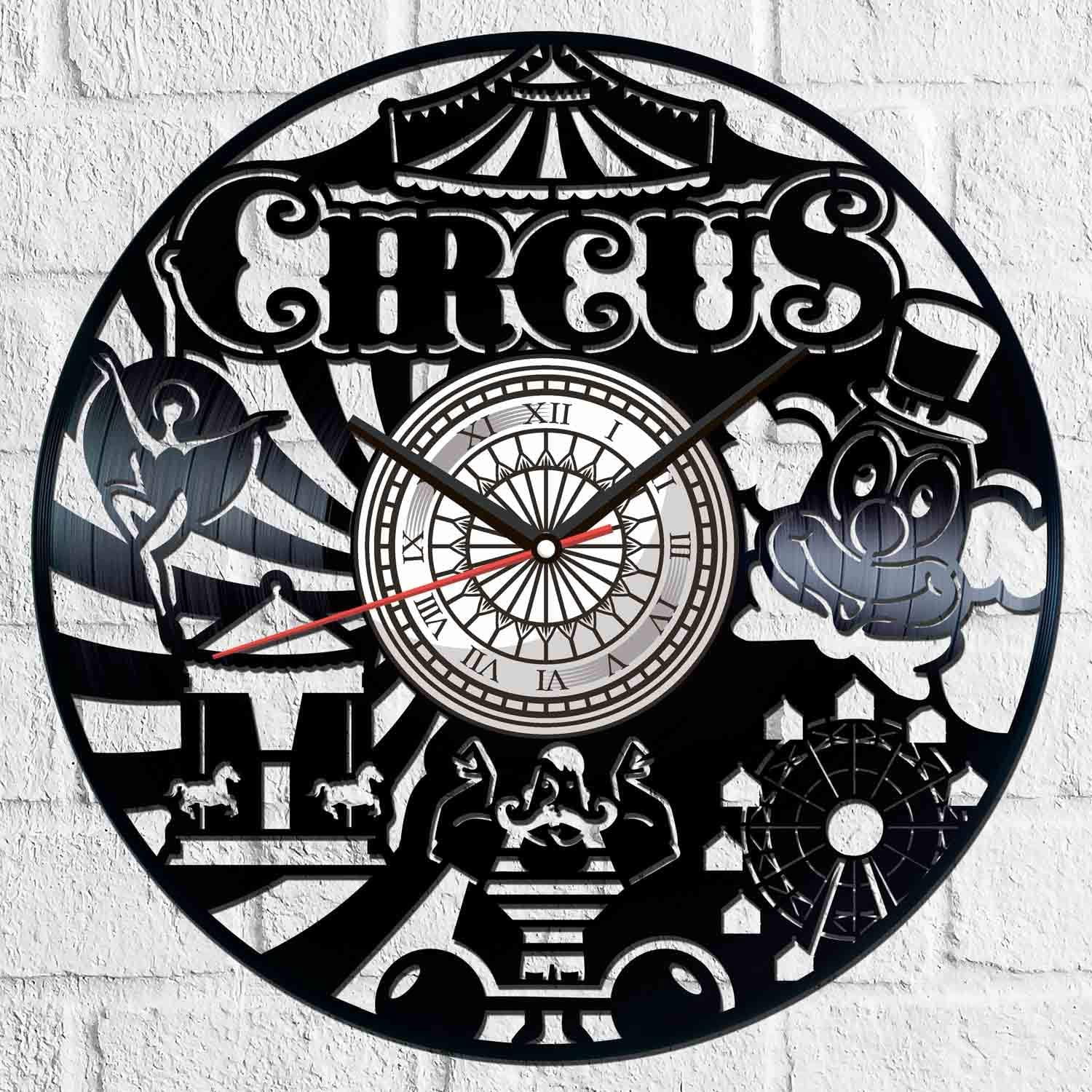 Circus Vinyl Record Wall Clock Retro style Wall clock Silent Home Decor ...