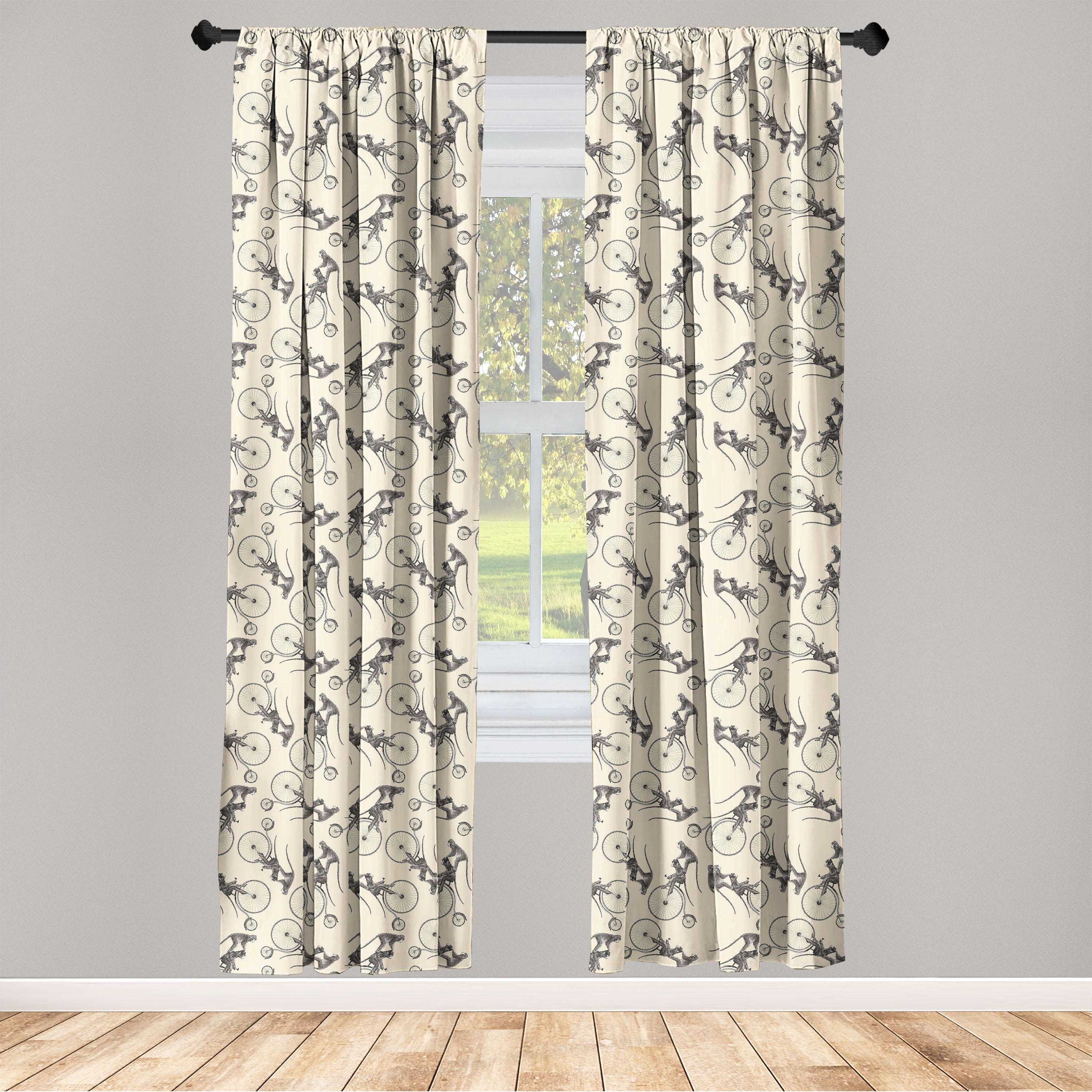 Circus Window Curtains, Funny Illustrated 2 Monkey Ride a Vintage ...
